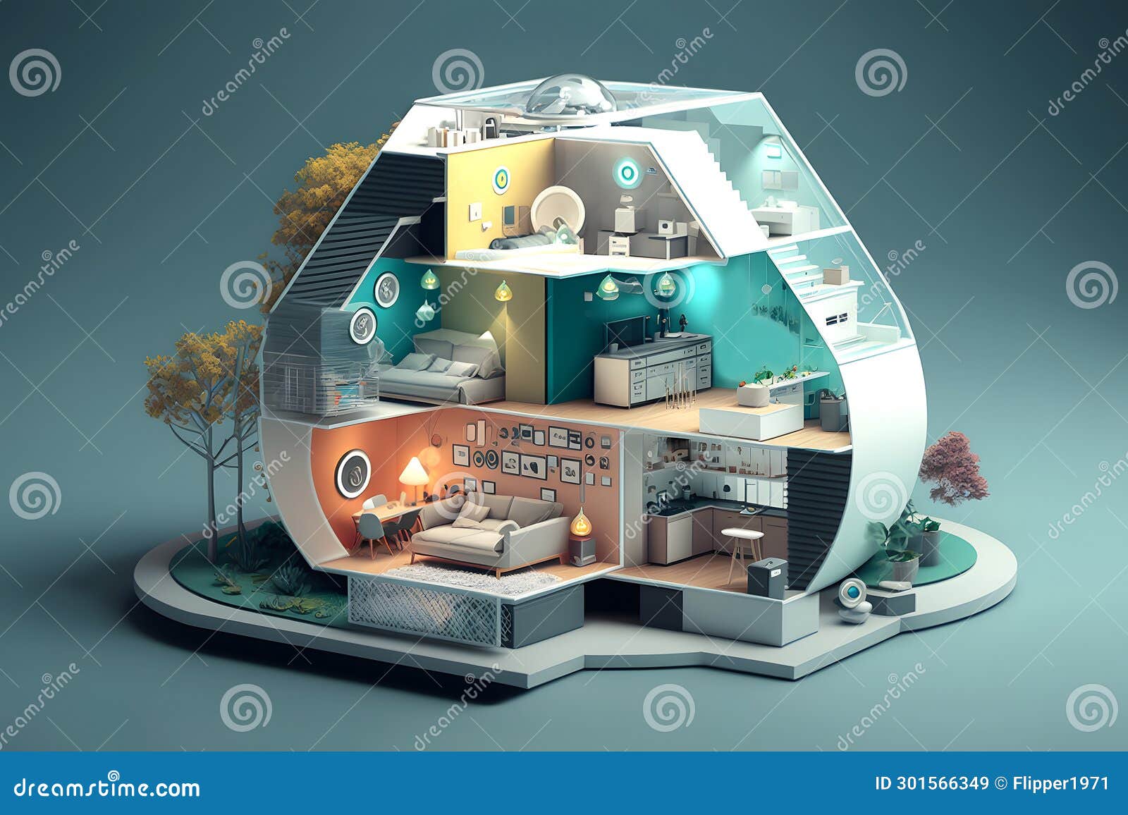 Smart Home Concept - Building Internals and Infographics Stock ...