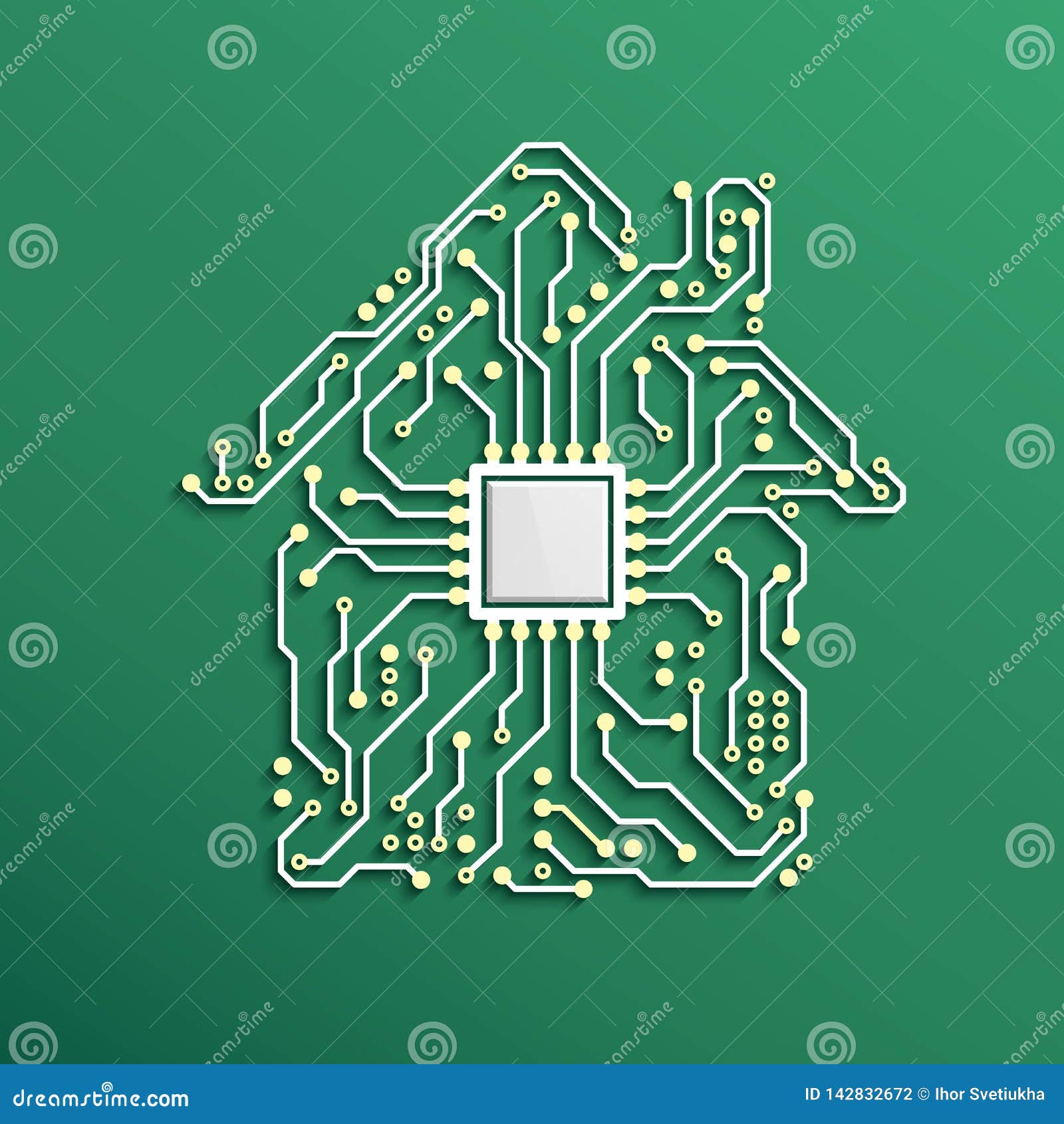 Smart Home Concept. Circuit House with CPU Inside. Future Technology ...