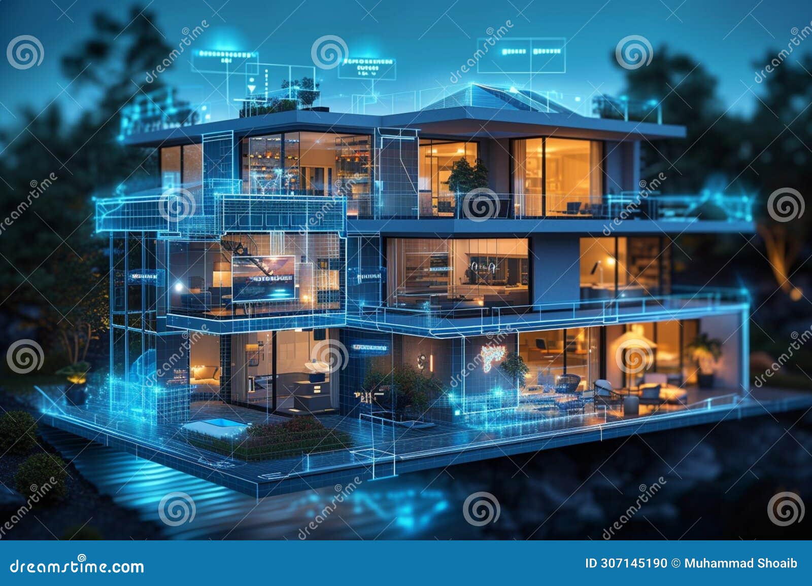 Smart Home Concept 3D Render Featuring Interactive Map Display Stock ...
