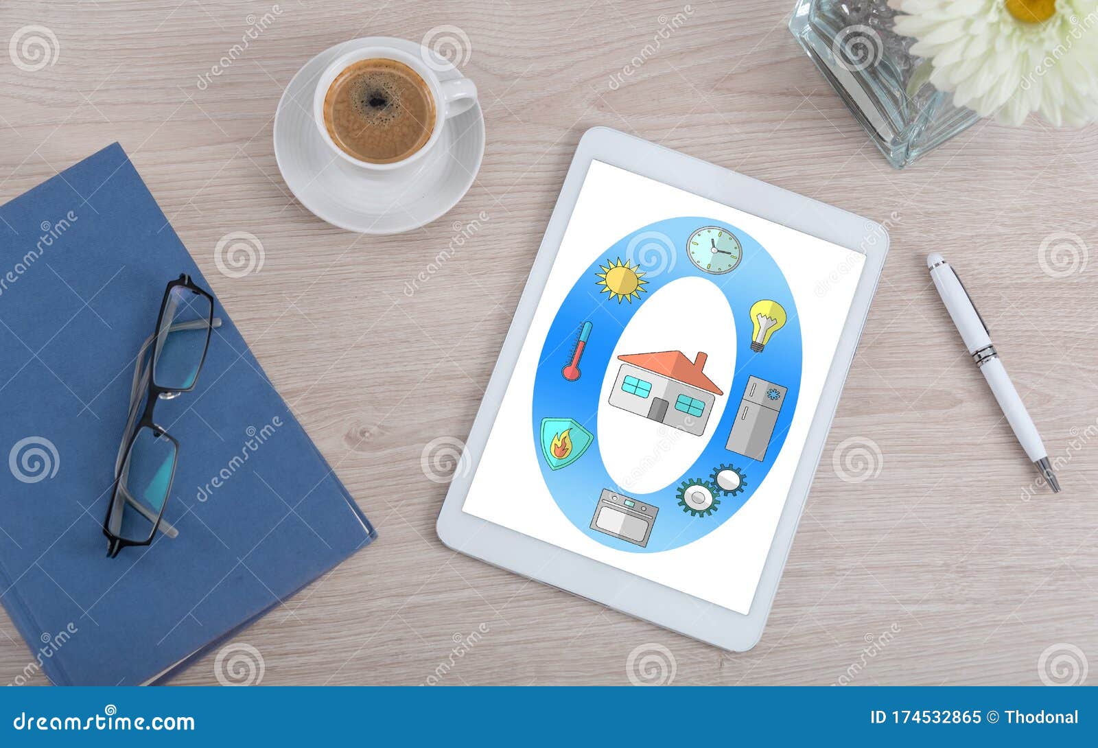 Smart Home Concept on a Digital Tablet Stock Image - Image of icon ...