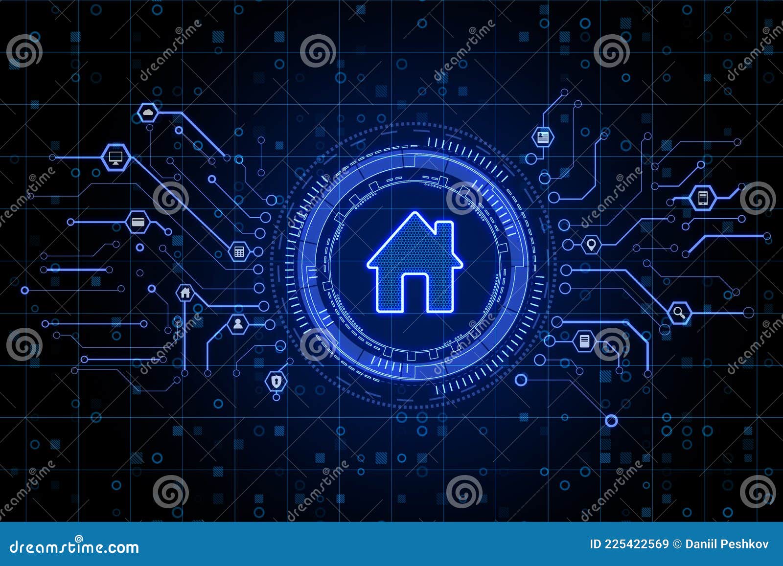 Smart Home Concept with Glowing Blue Home Symbol in Abstract ...