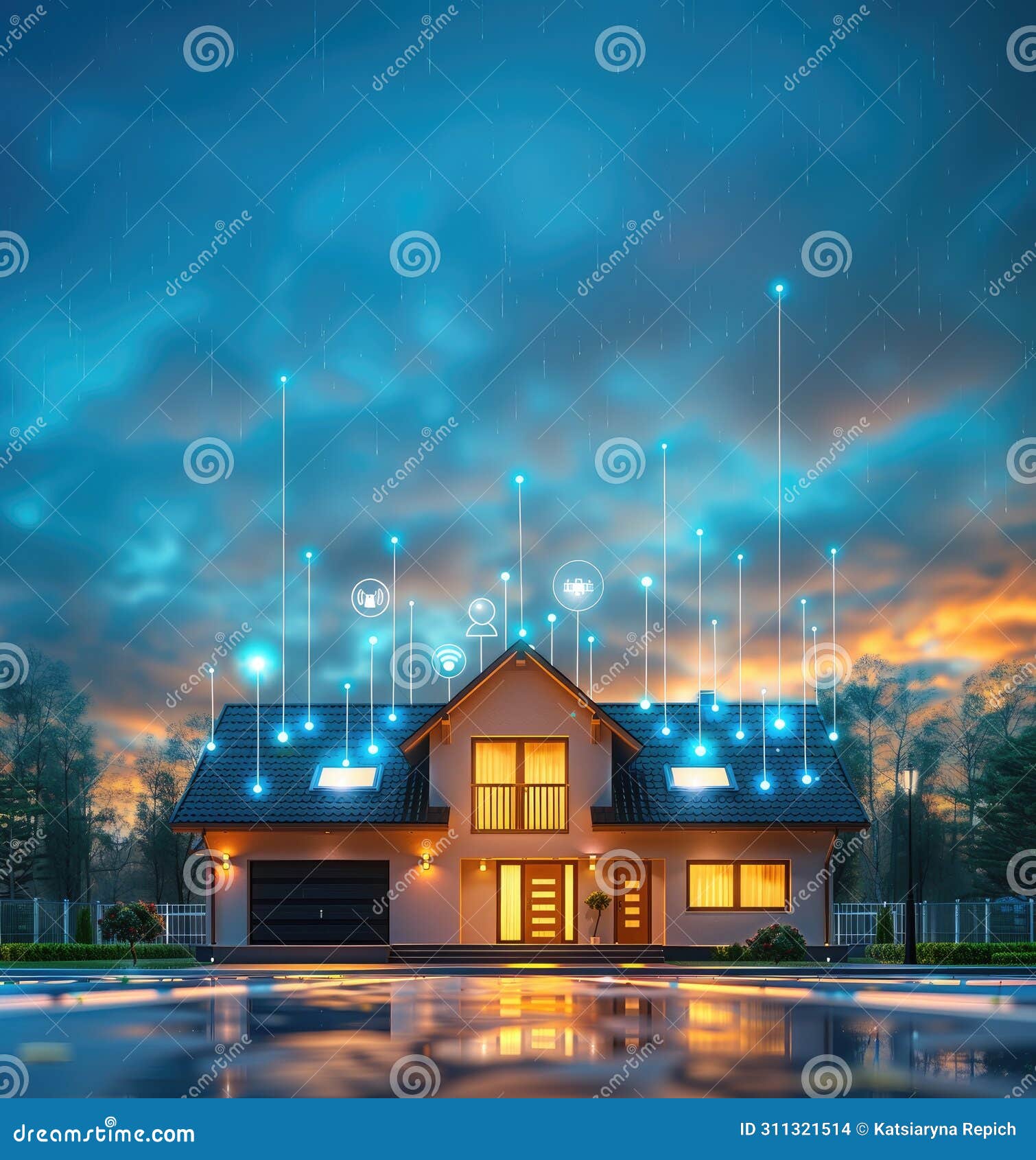 Smart Home Concept. Smart House Connected To Wireless Internet Network ...