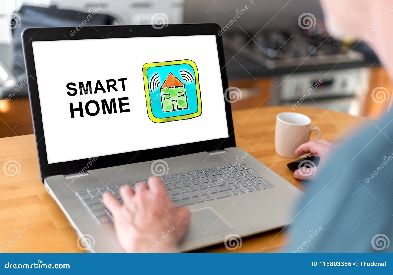 Smart Home Concept on a Laptop Stock Photo - Image of efficiency, hand ...