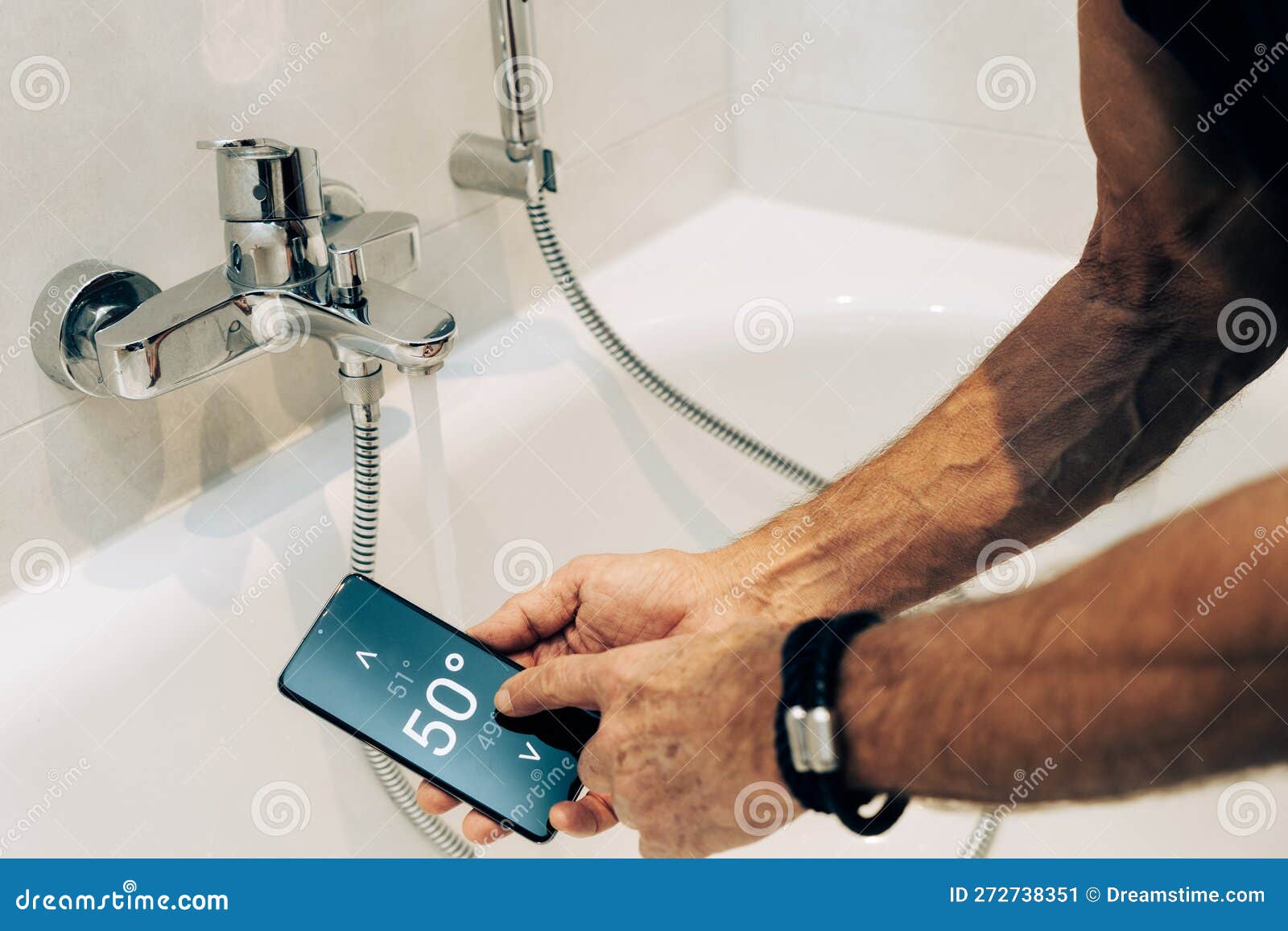 Smart Home: Man Controlling Heating Using App Stock Image - Image of ...