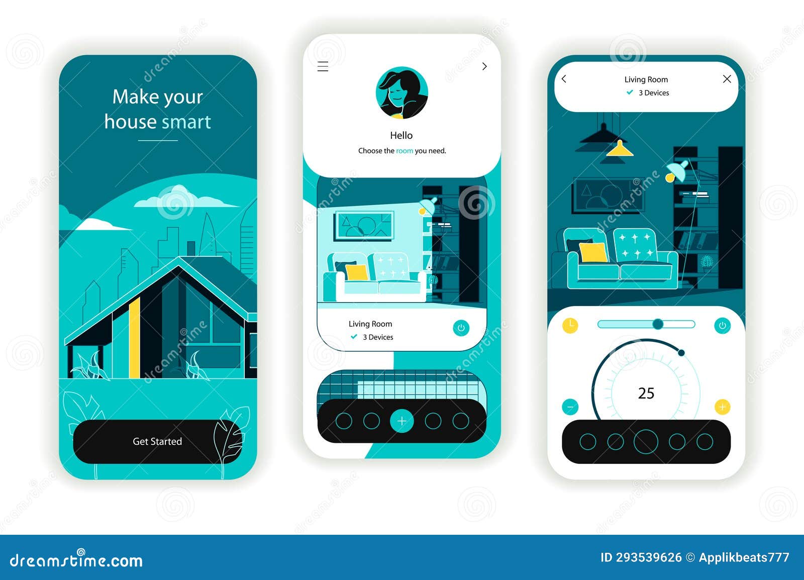 Smart Home Concept Onboarding Screens. Remote Control of Temperature ...