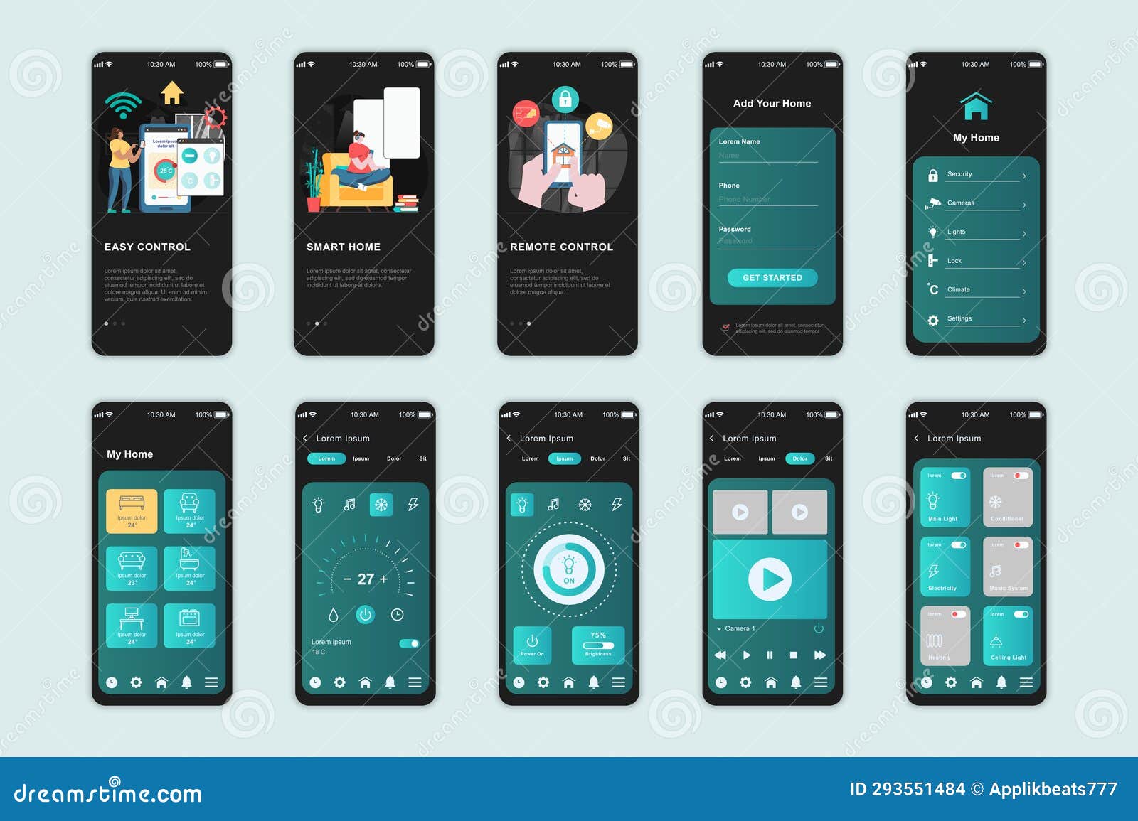 Smart Home Concept Screens Set for Mobile App Template. People Control ...