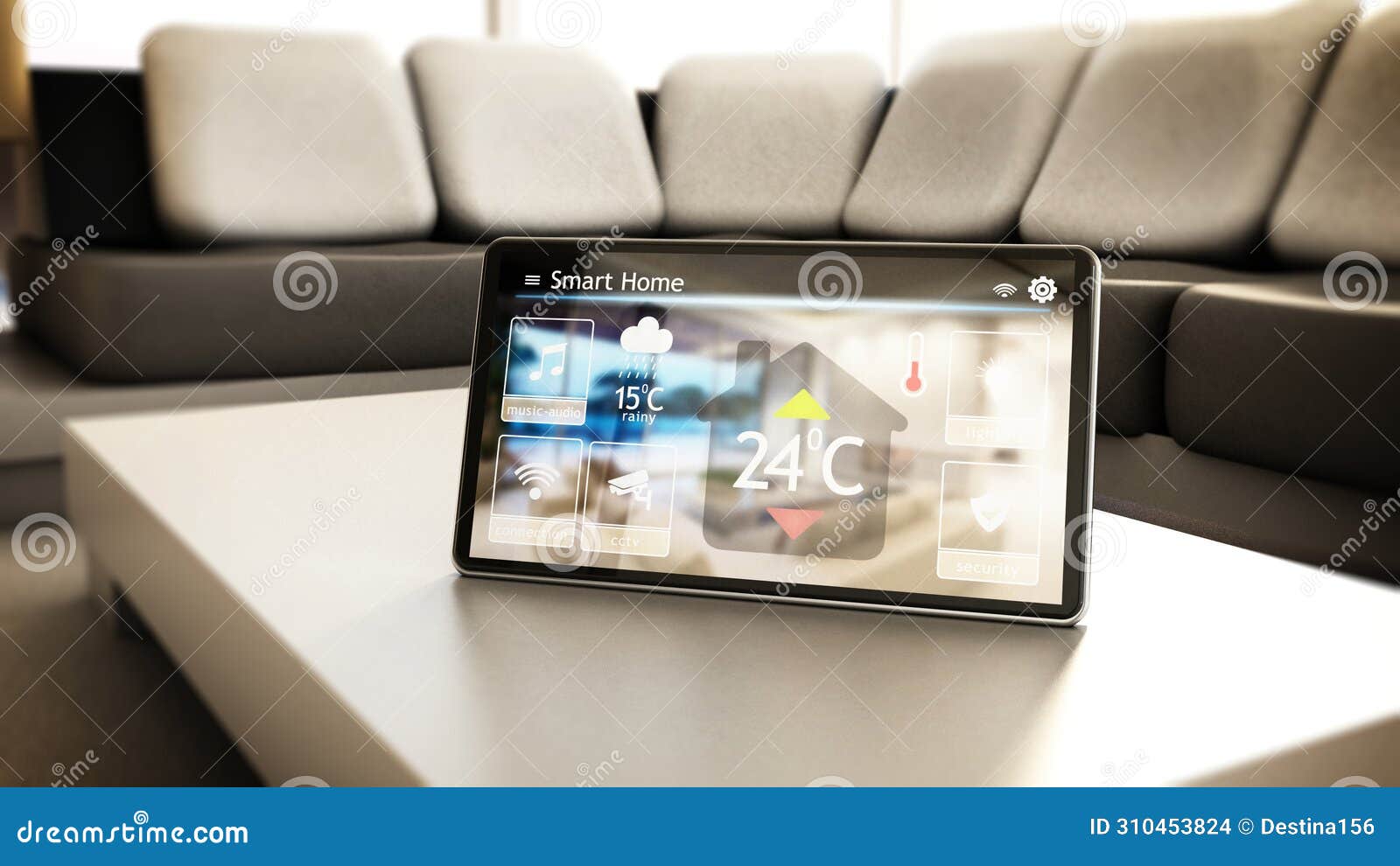 Smart Home Concept. Tablet with Smart Home Controls on the Wall of the ...