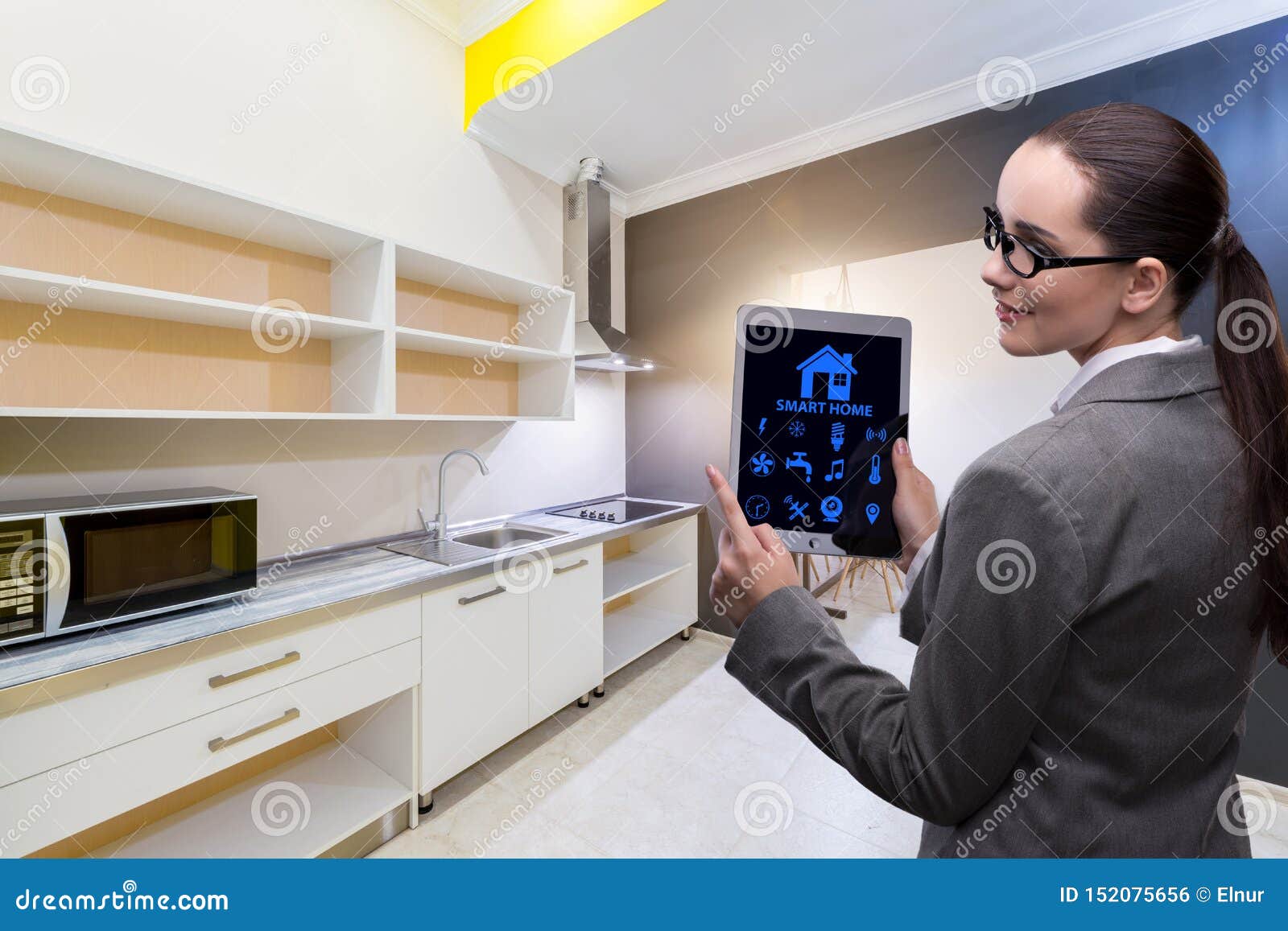 Smart Home Concept with Woman Stock Photo - Image of digital, hand ...