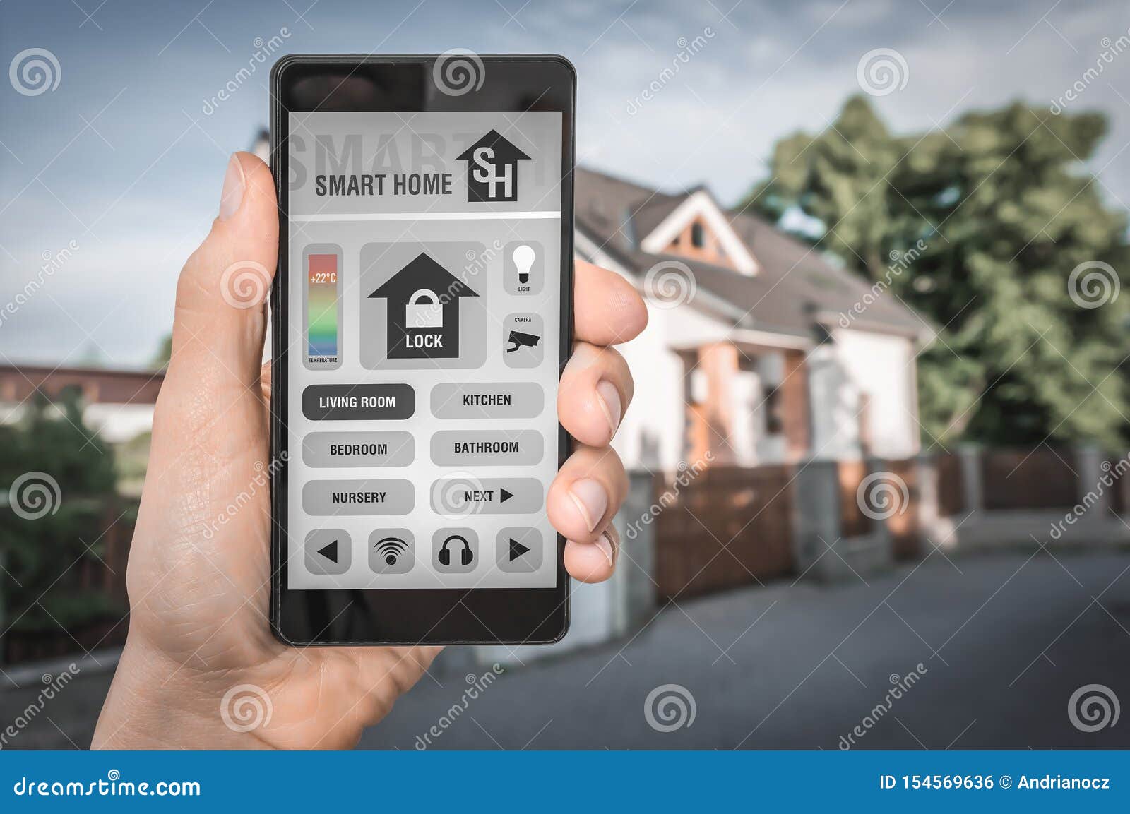 Smart Home Control App on Smartphone - Smart Home Concept Stock Photo ...