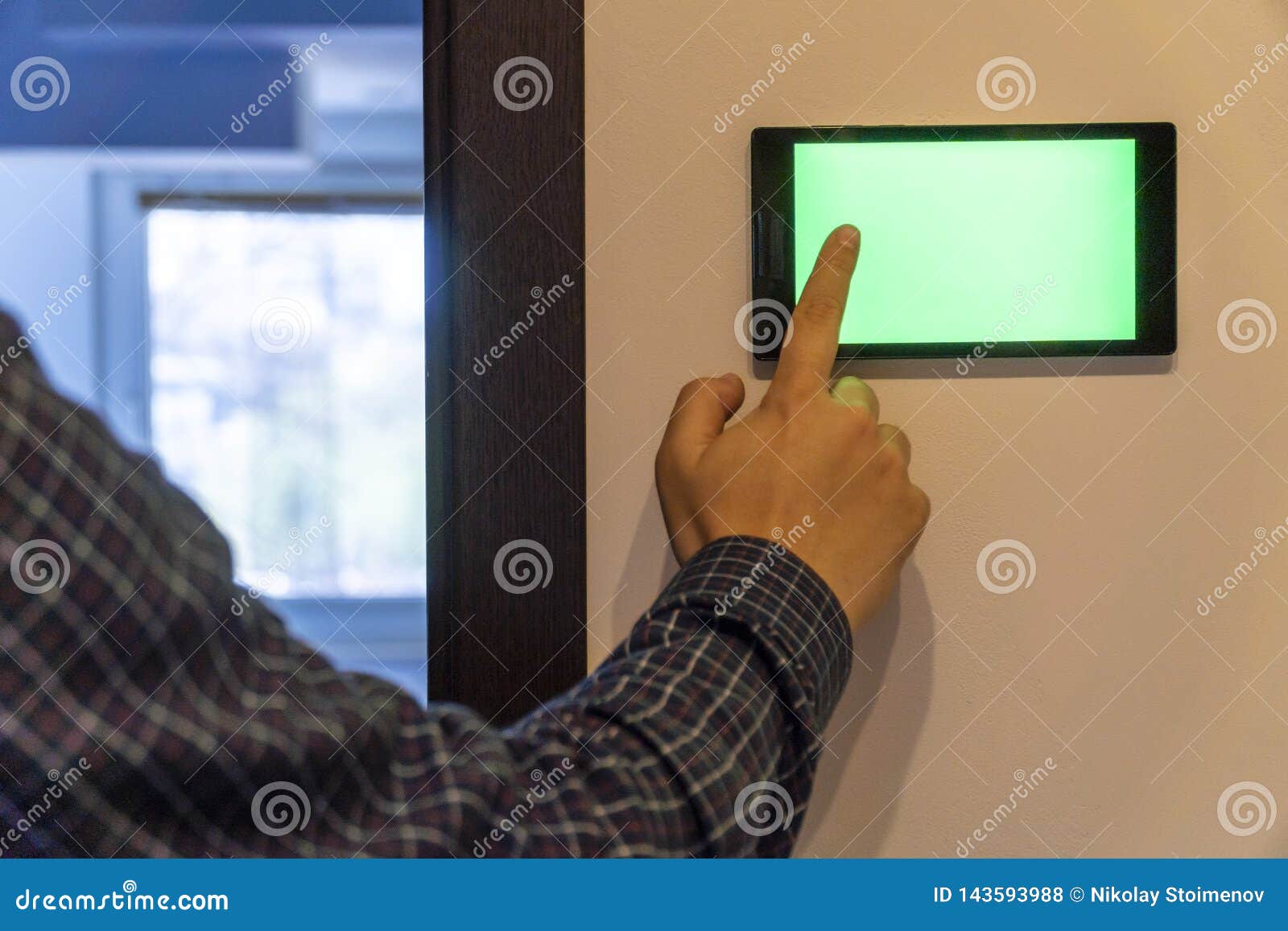 Smart Home Control Device on a Wall Stock Photo - Image of person ...