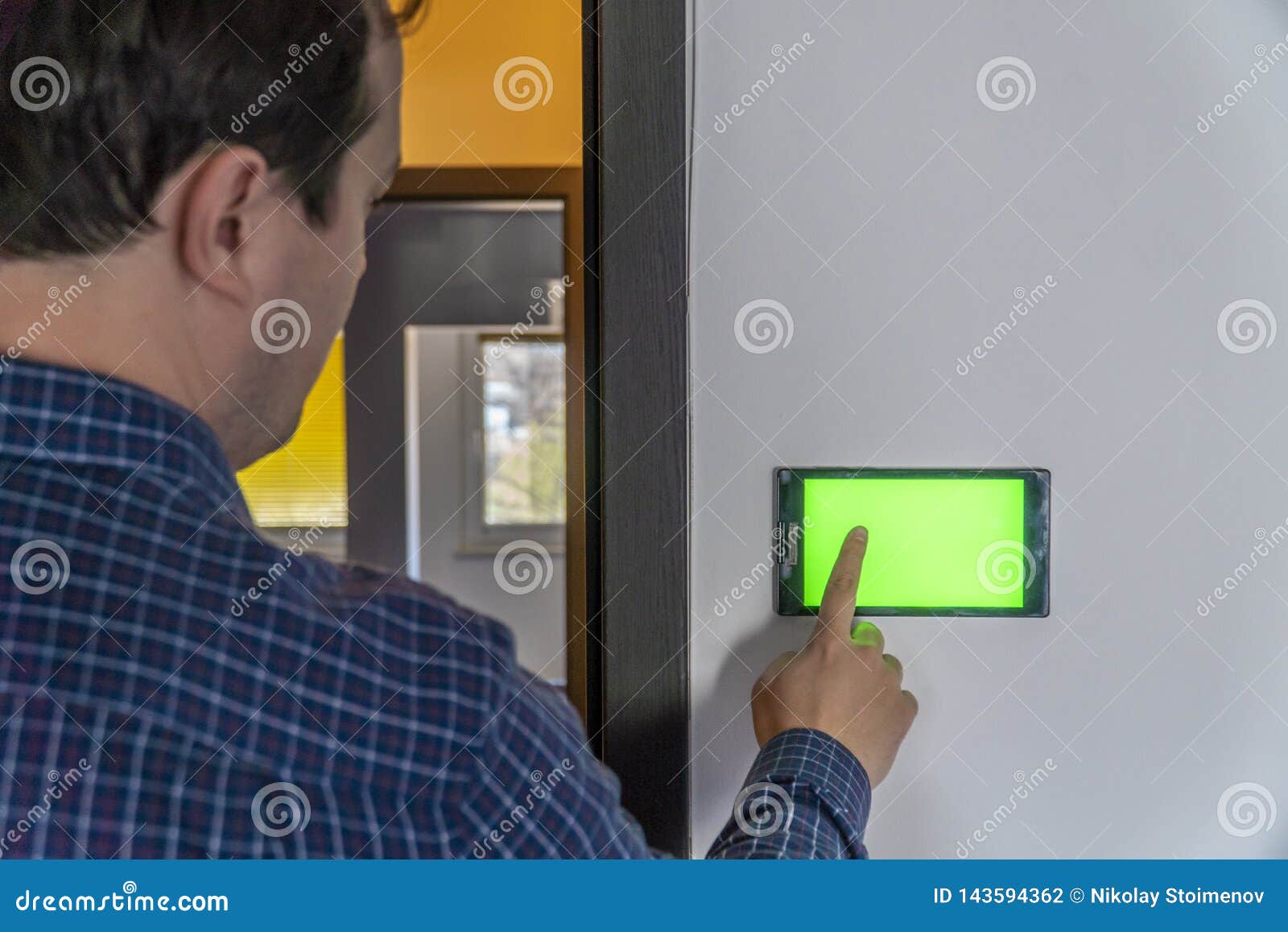Smart Home Control Device on a Wall Stock Photo - Image of person ...
