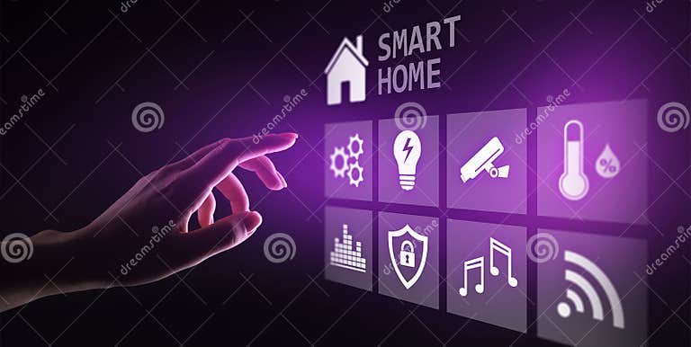 Smart Home Control Panel on Virtual Screen. Internet of Things, IOT ...