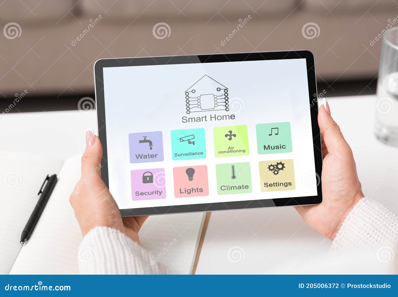 Smart Home Control System Interface Opened on Digital Tablet in Female ...