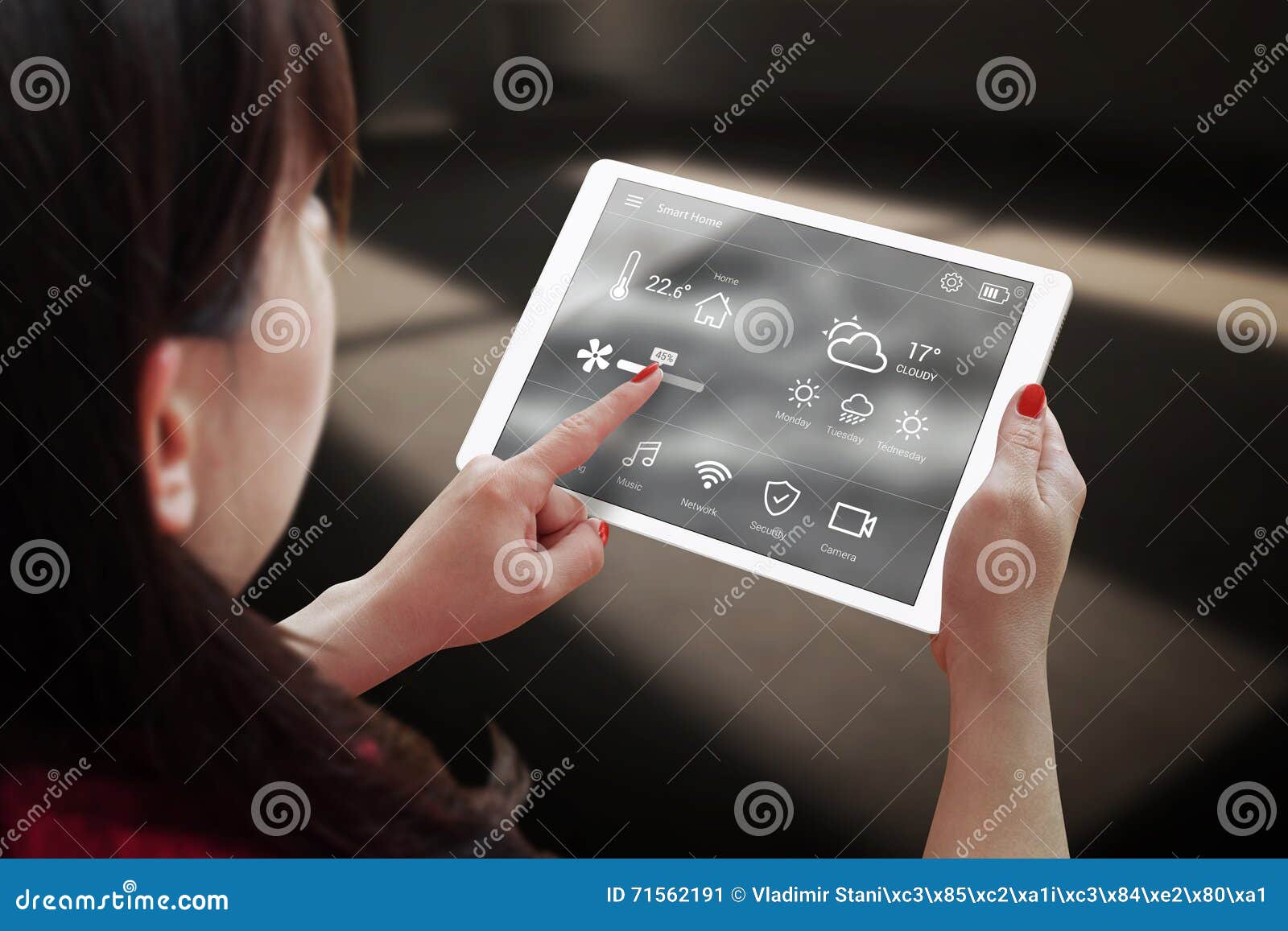 Smart Home Control on Tablet Stock Image - Image of internet, light ...