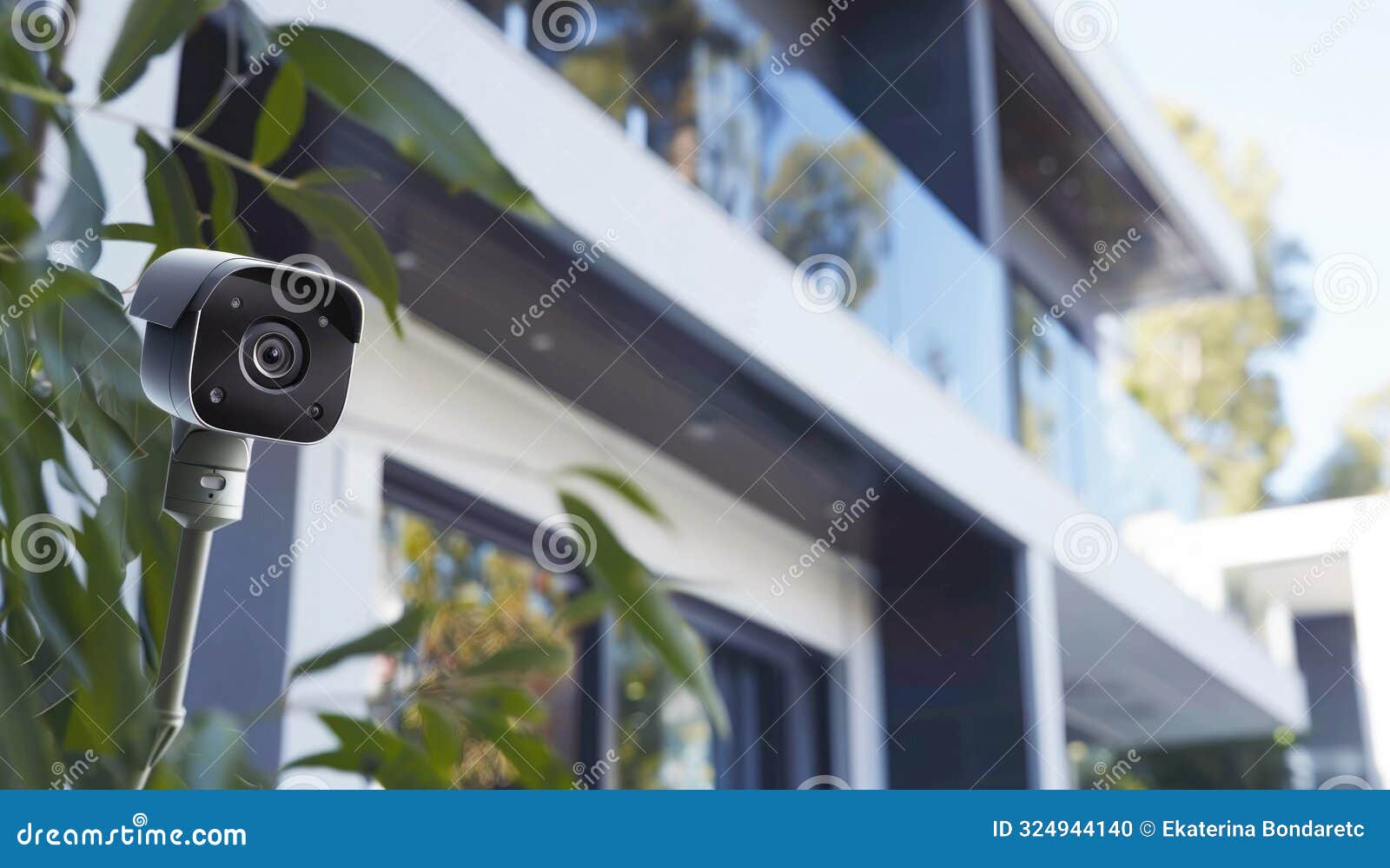 A Smart Home, in the Daylight, with a Camera Outside. CCTV Camera ...
