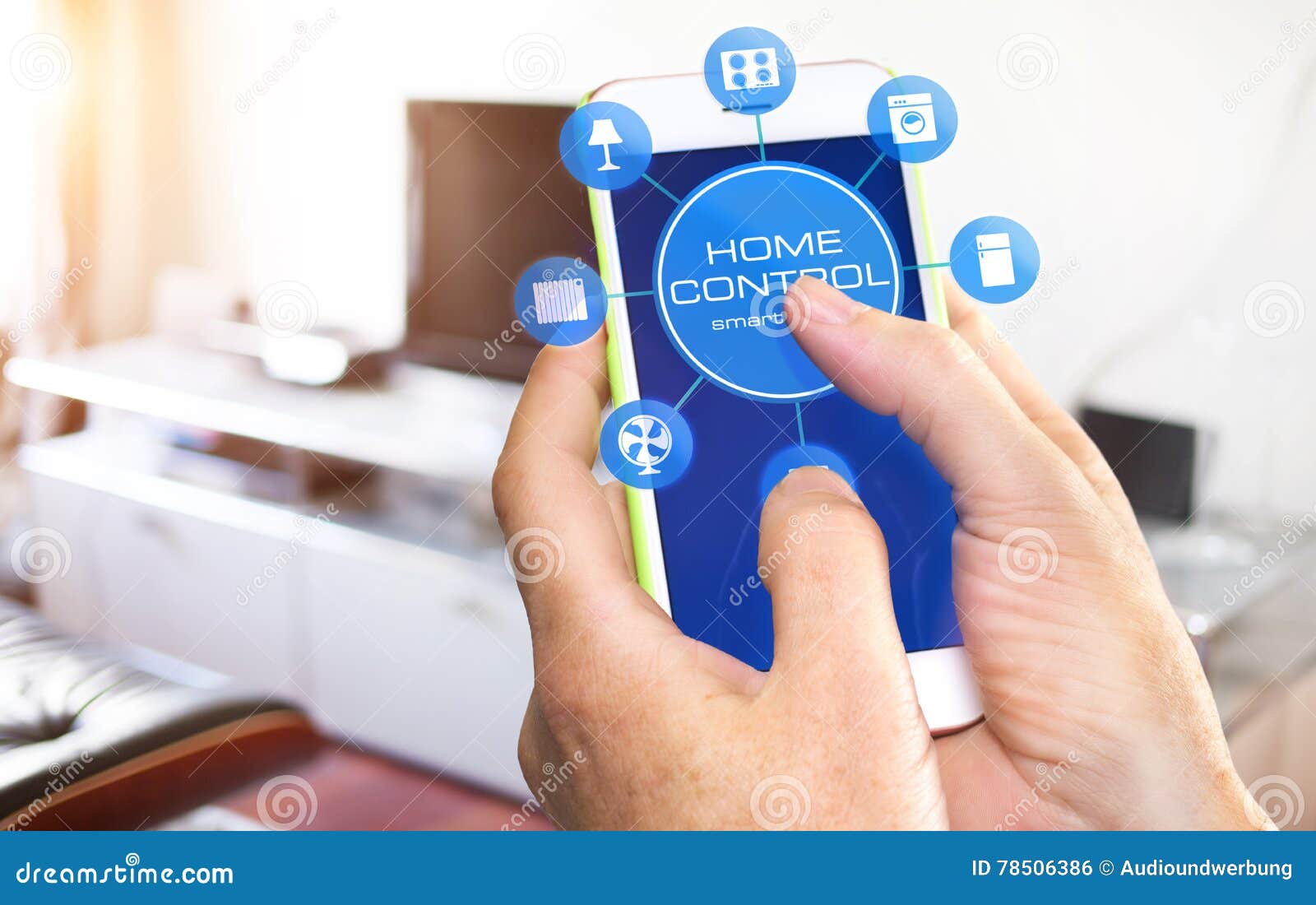 Smart Home Device - Home Control App on Smartphone Stock Photo - Image ...
