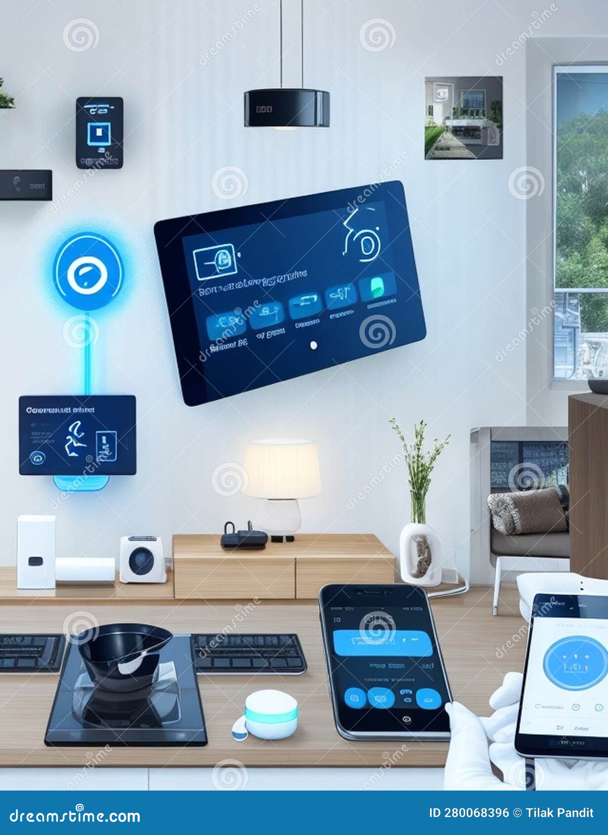 Smart Home Devices Connected To Each Other through Internet Stock Photo ...