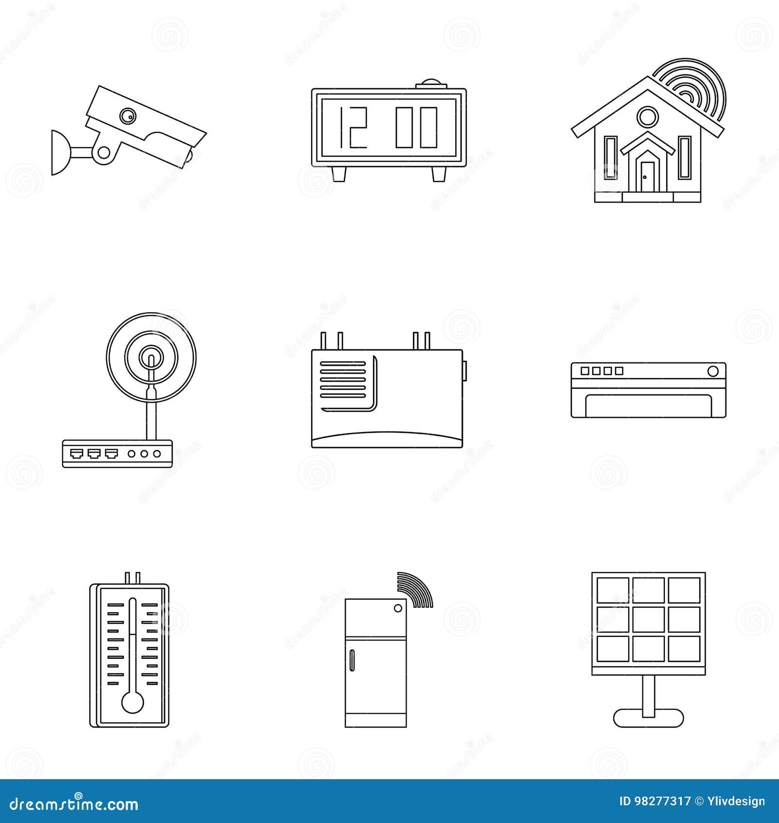 Smart Home Devices Icon Set, Outline Style Stock Vector - Illustration ...