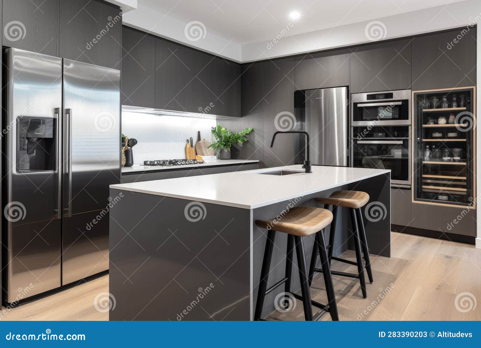 Smart Home Equipped with Modern Kitchen, Touchpad Appliances and Smart ...