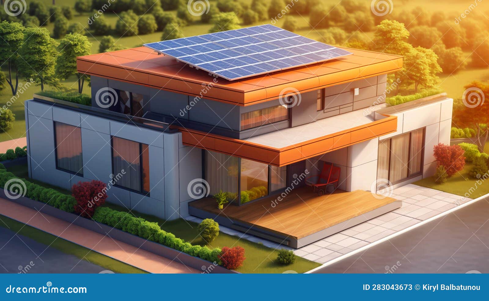 Smart Home of the Future with Solar Panels. Concept of Green Energy AI ...