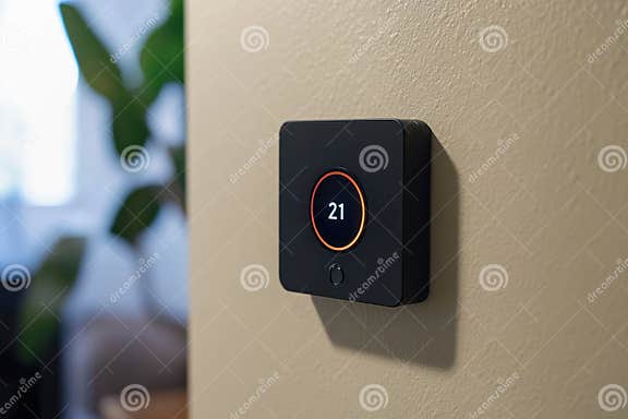 Smart Home Heating System Interface with Digital Display Shows ...