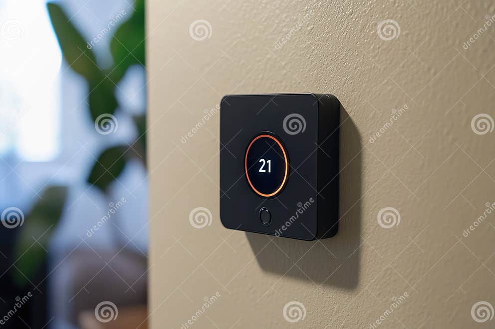 Smart Home Heating System Interface with Digital Display Shows ...