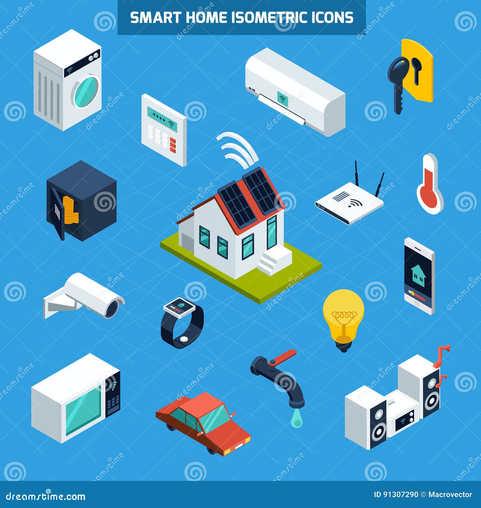 Smart Home Icons Set stock vector. Illustration of climate - 91307290