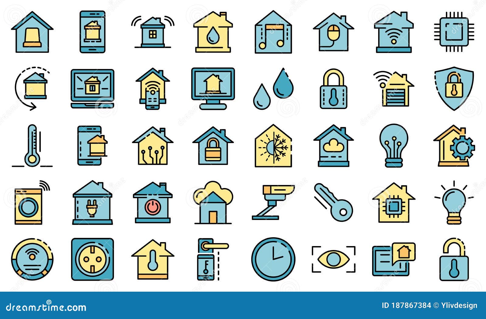 Smart Home Icons Set Vector Flat Stock Vector - Illustration of energy ...