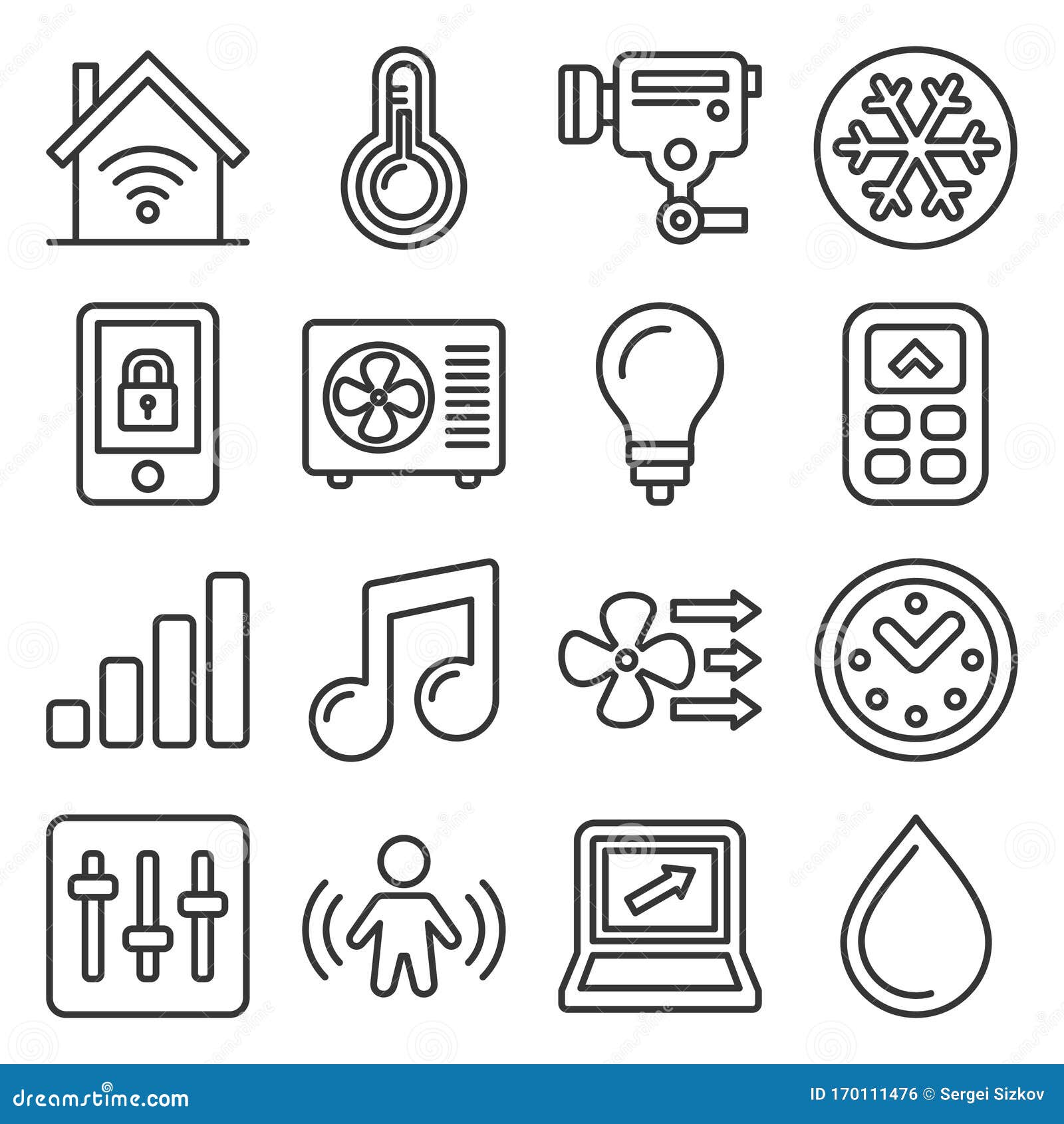 Smart Home Icons Set on White Background. Line Style Vector Stock ...