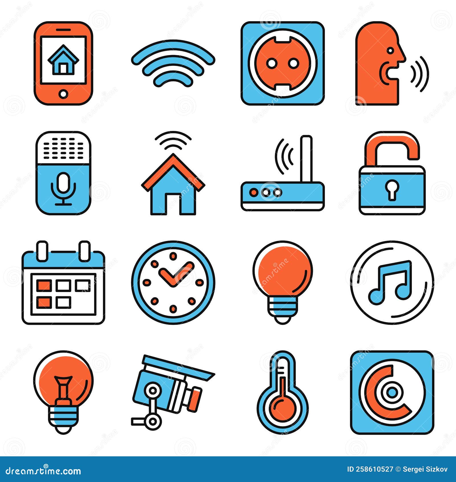 Smart Home Icons Set on White Background. Vector Stock Illustration ...