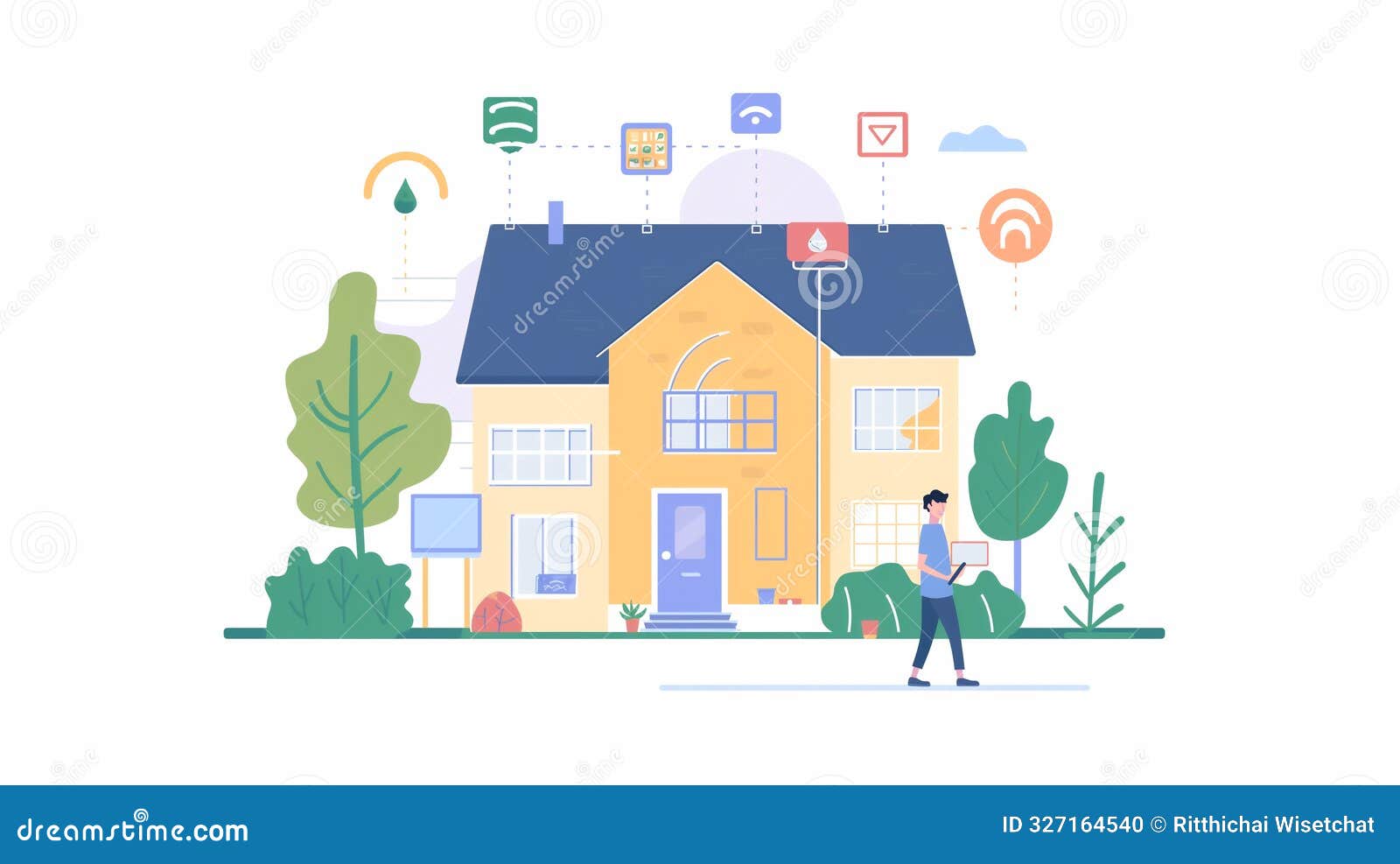 Smart Home Illustration with Connected Devices and Eco-friendly ...