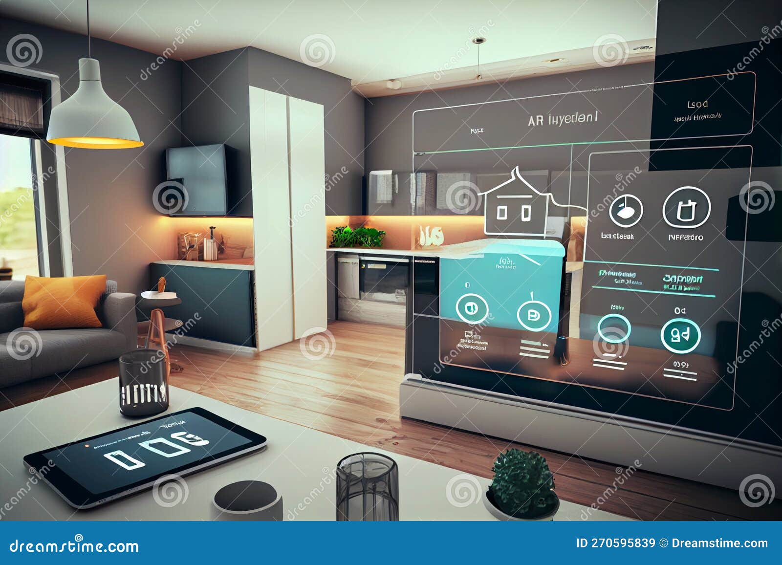 Smart Home Interface with Augmented Realty of IOT Stock Illustration ...