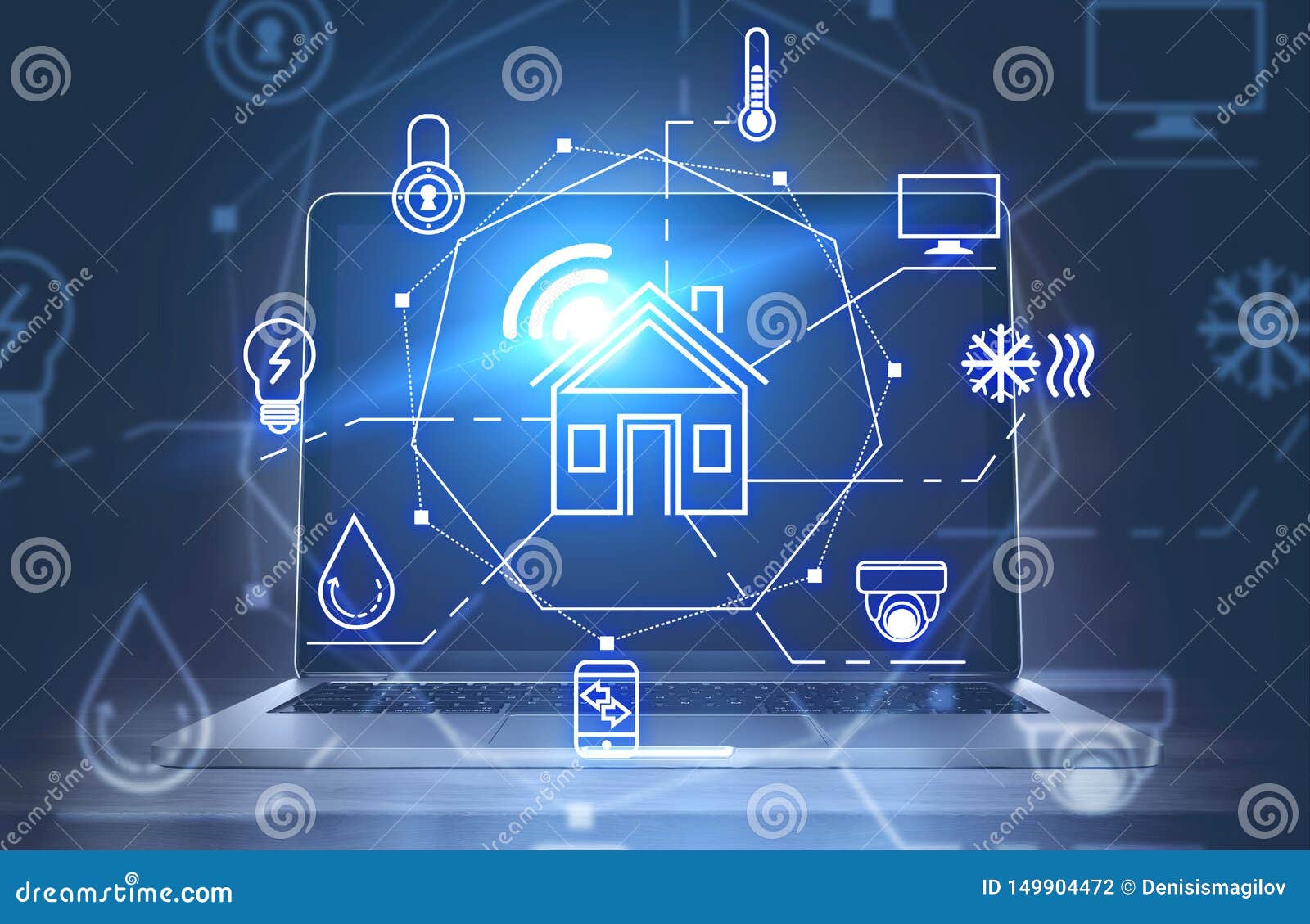 Smart Home Interface and Laptop Stock Illustration - Illustration of ...
