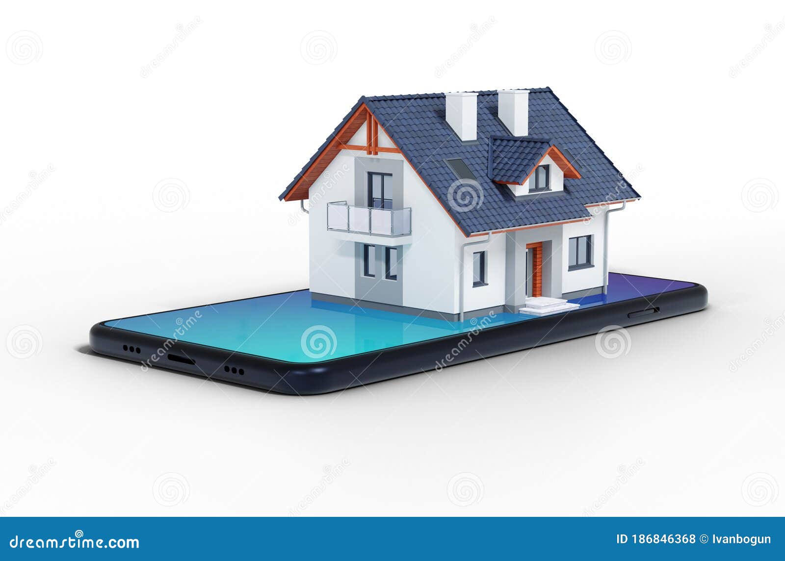 Smart Home. Internet of Things House on Phone. 3D Render Illustration ...