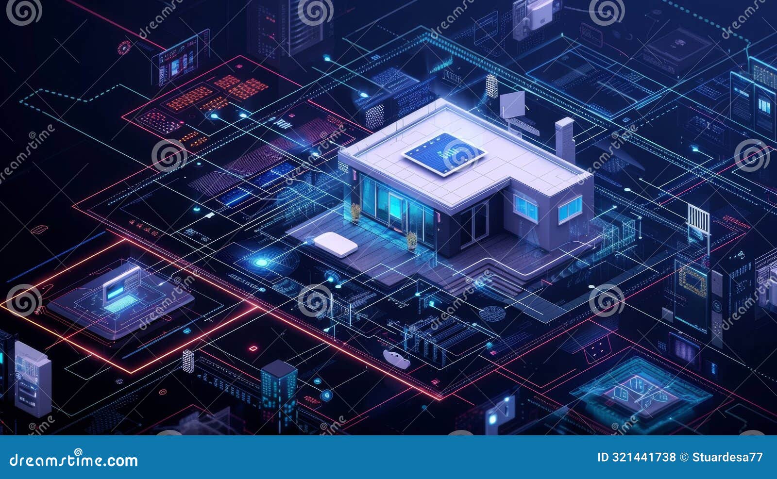Futuristic Smart Home with Digital Network Stock Illustration ...