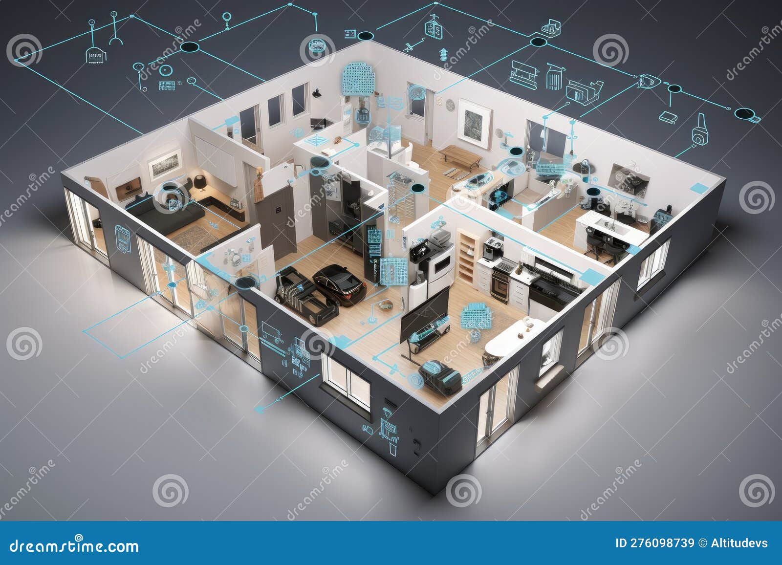 Smart Home, with Key Devices and Systems Connected To a Central Hub for ...