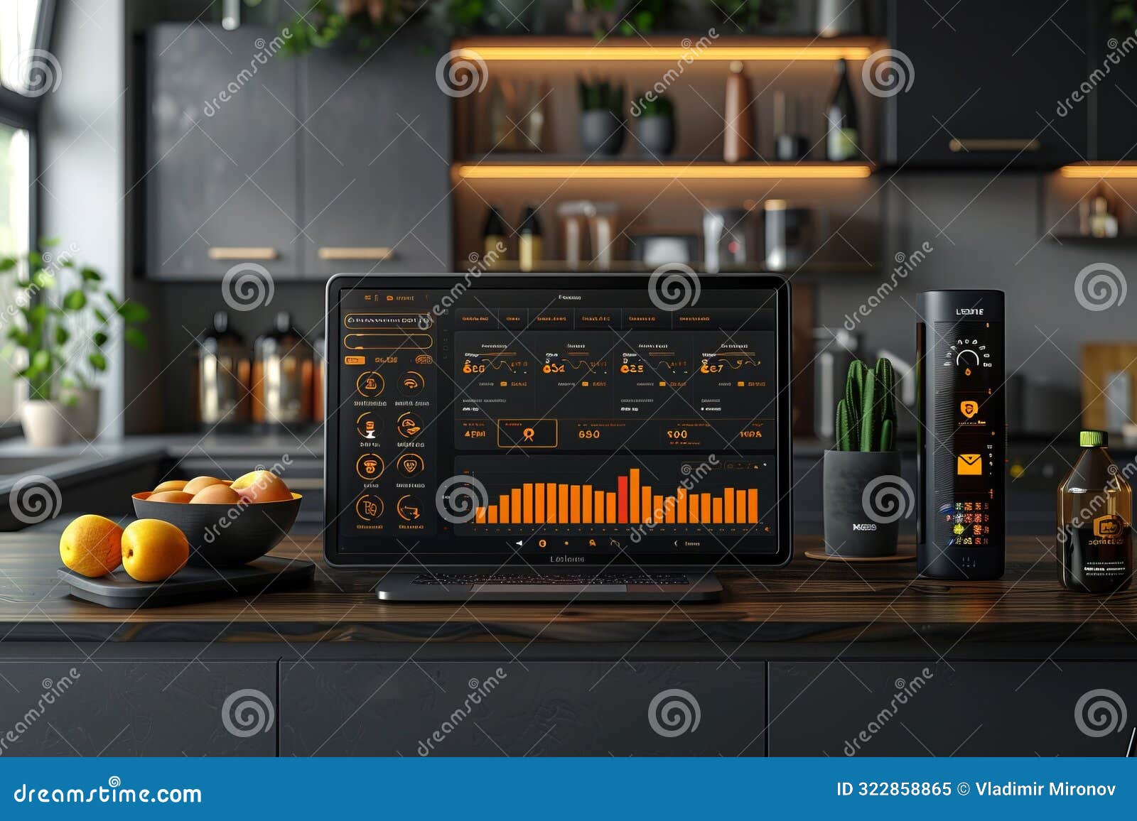 Smart Home Kitchen Dashboard Featuring Technology Interface and Stylish ...