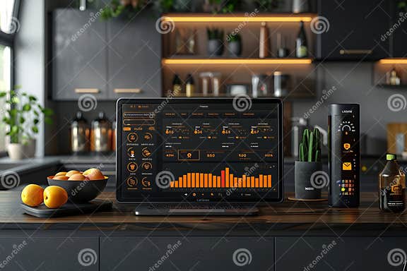 Smart Home Kitchen Dashboard Featuring Technology Interface and Stylish ...