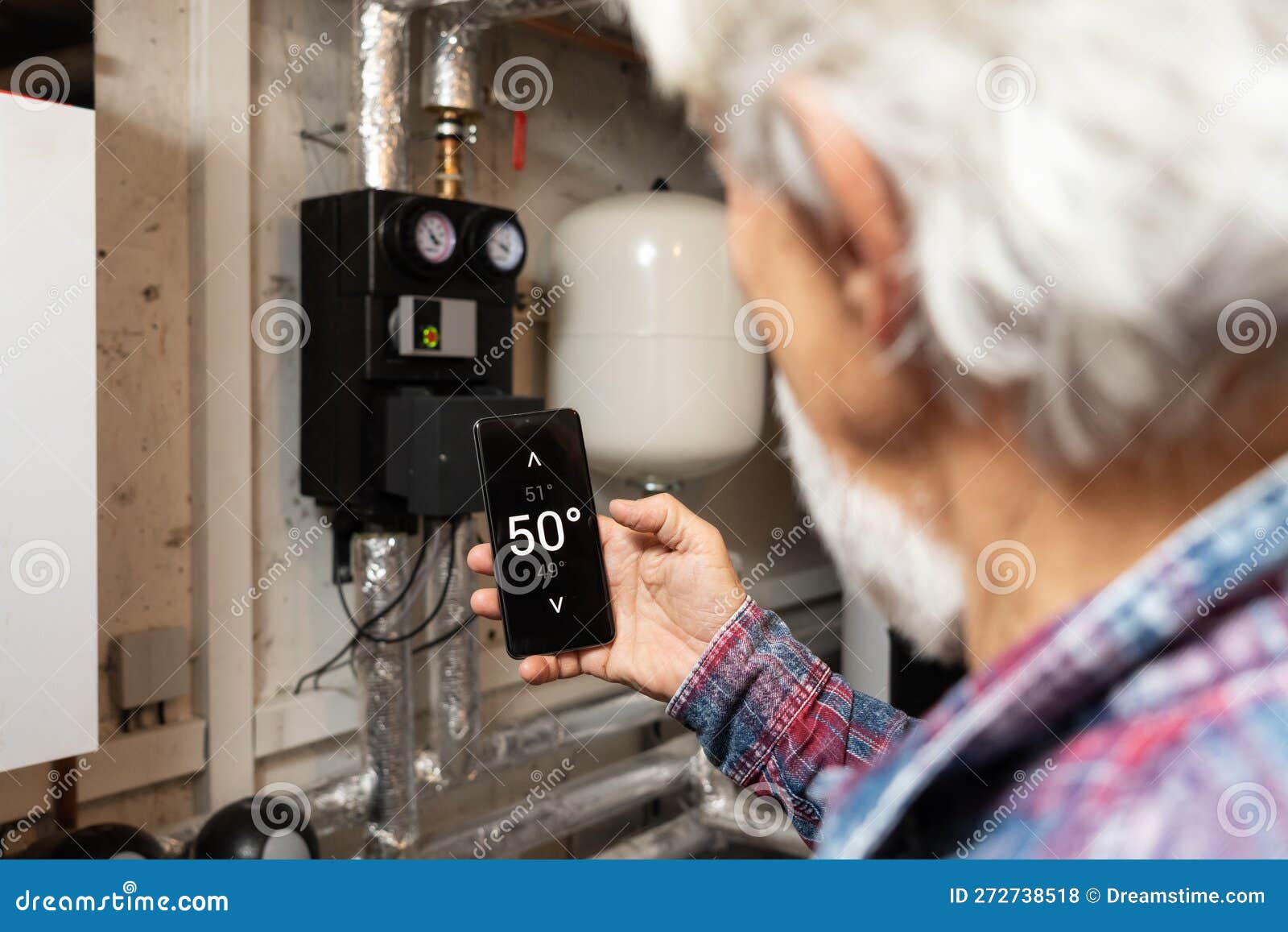 Smart Home: Man Controlling Heating Using App Stock Photo - Image of ...