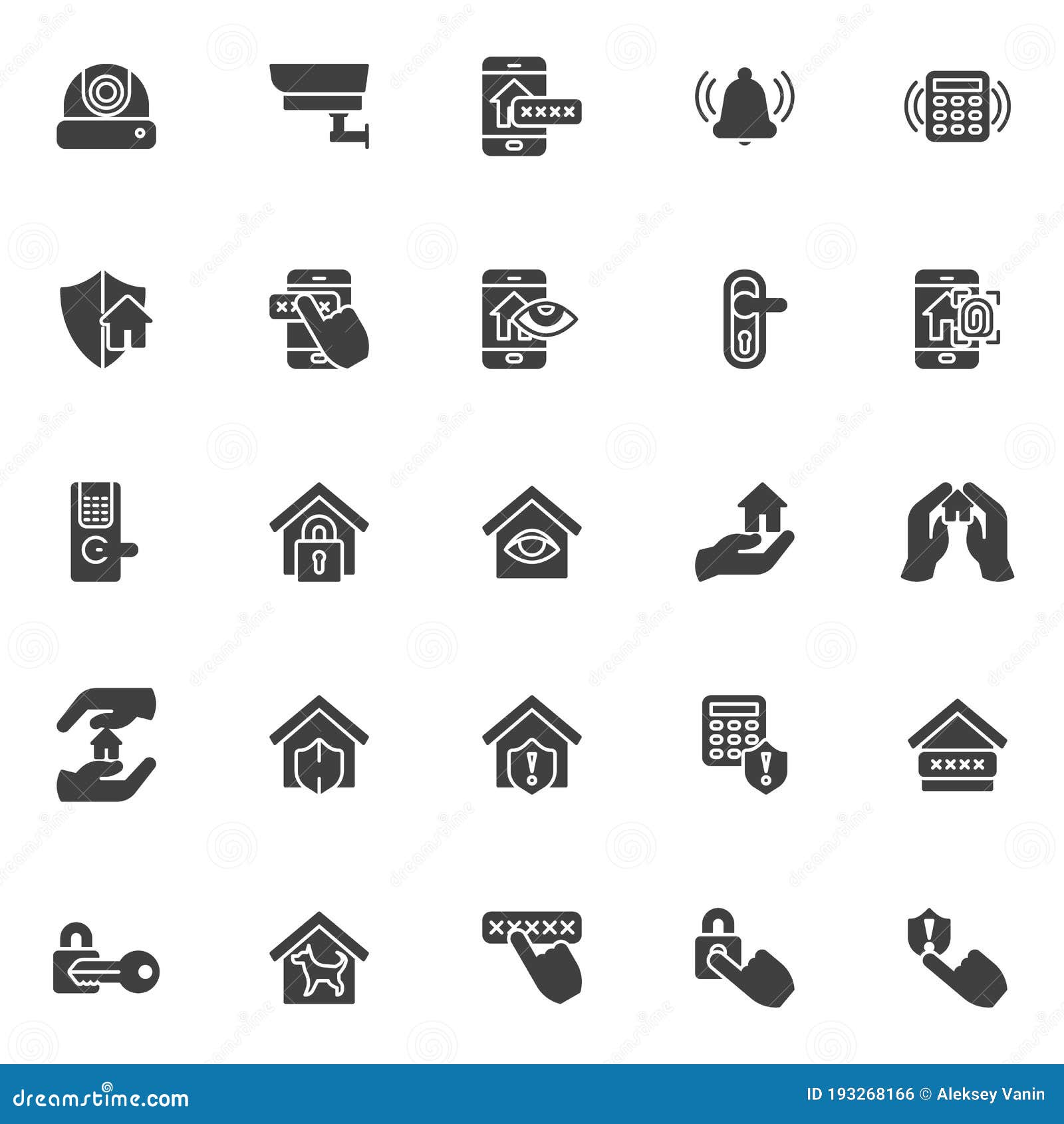 Smart Home Security System Vector Icons Set Stock Vector - Illustration ...