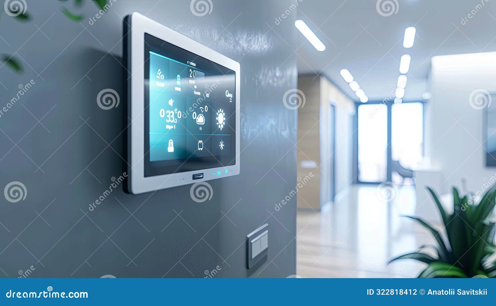 In a Smart Home, a Sleek Control Panel with a Touchscreen Interface on ...