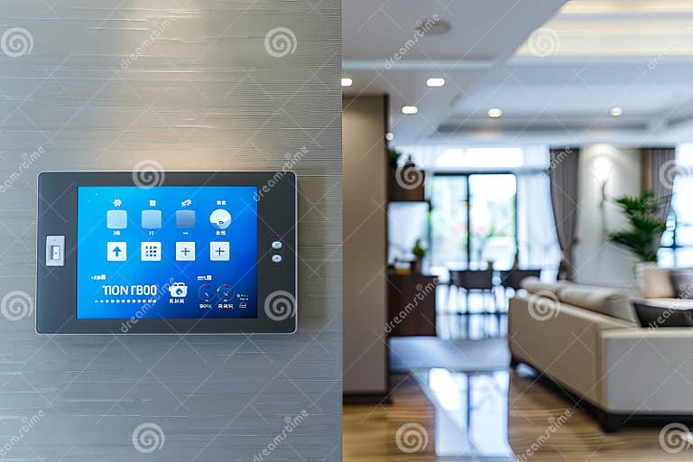 In a Smart Home, a Sleek Control Panel on the Wall Features a ...