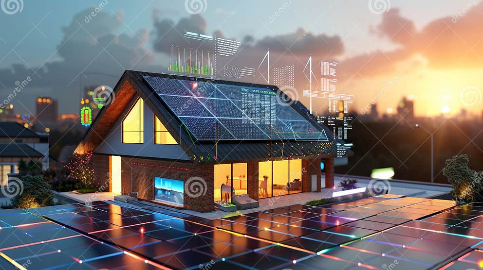 Smart Home with Solar Panels and Energy Data Visualization, Generative ...