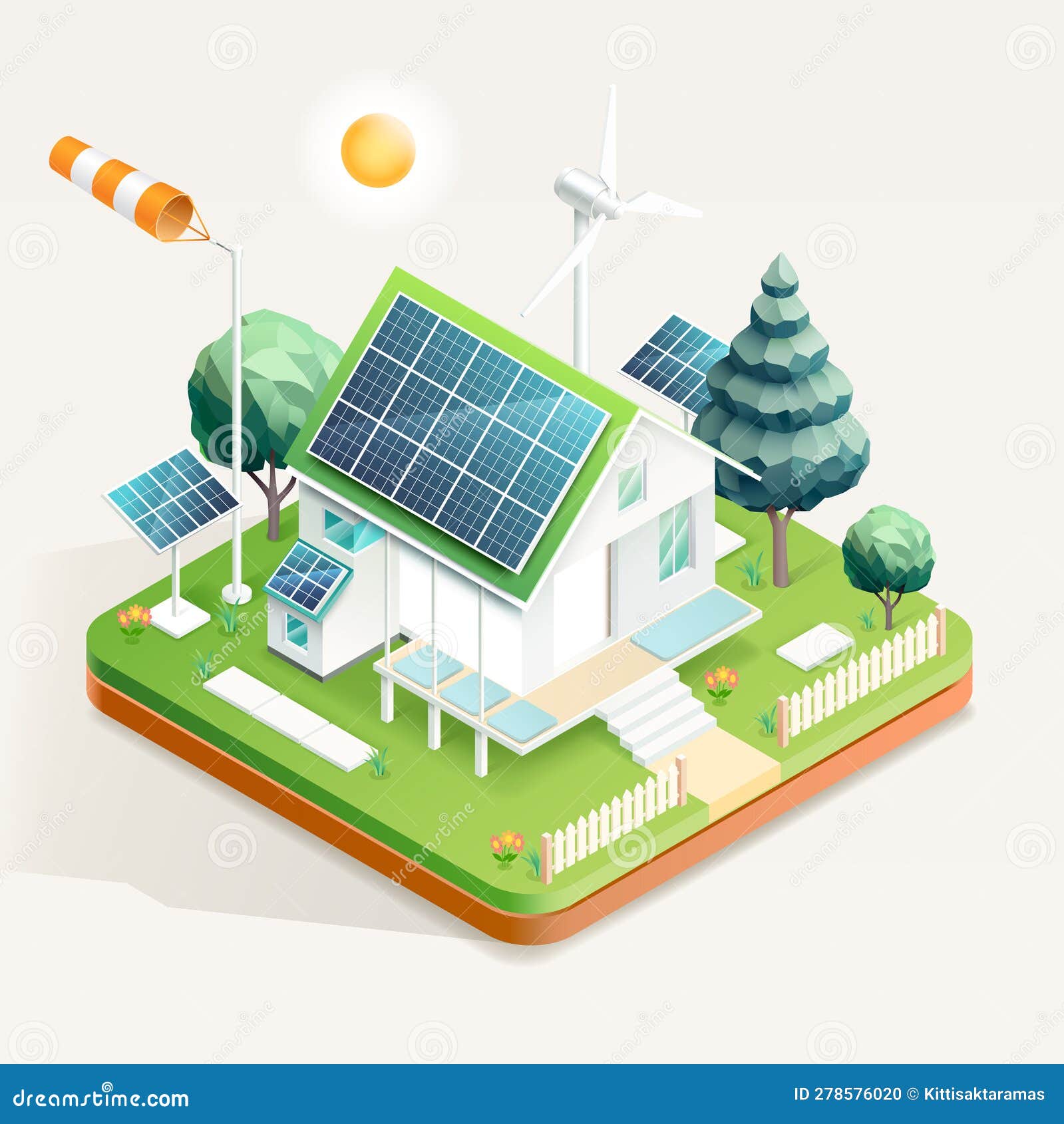 Smart Home with Solar Panels Isometric Vector Illustration Stock Vector ...