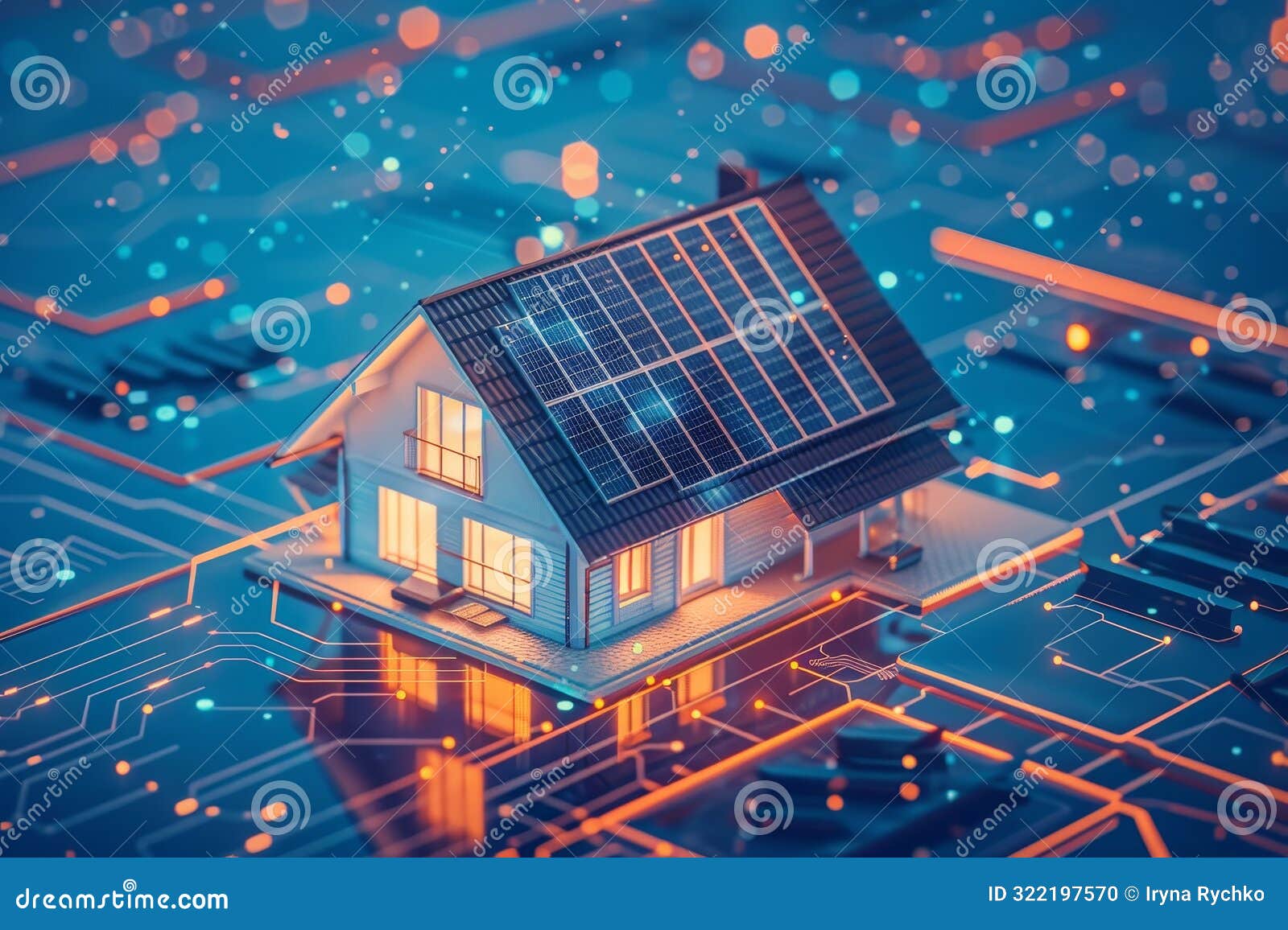 Smart Home with Solar Panels Rooftop System for Renewable Energy Stock ...