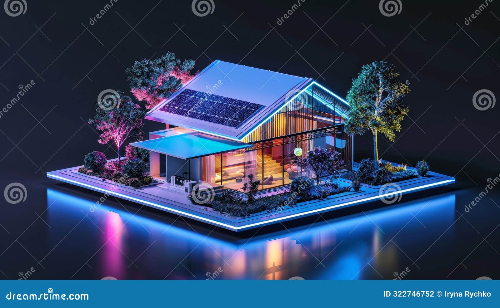 Smart Home with Solar Panels Rooftop System for Renewable Energy Stock ...