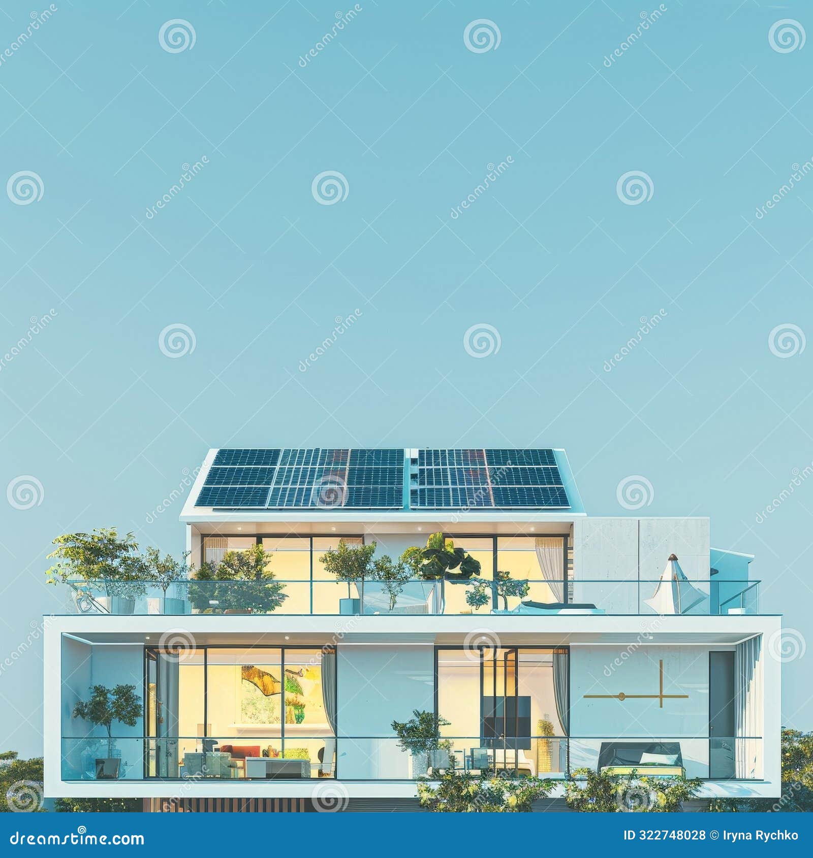 Smart Home with Solar Panels Rooftop System for Renewable Energy Stock ...