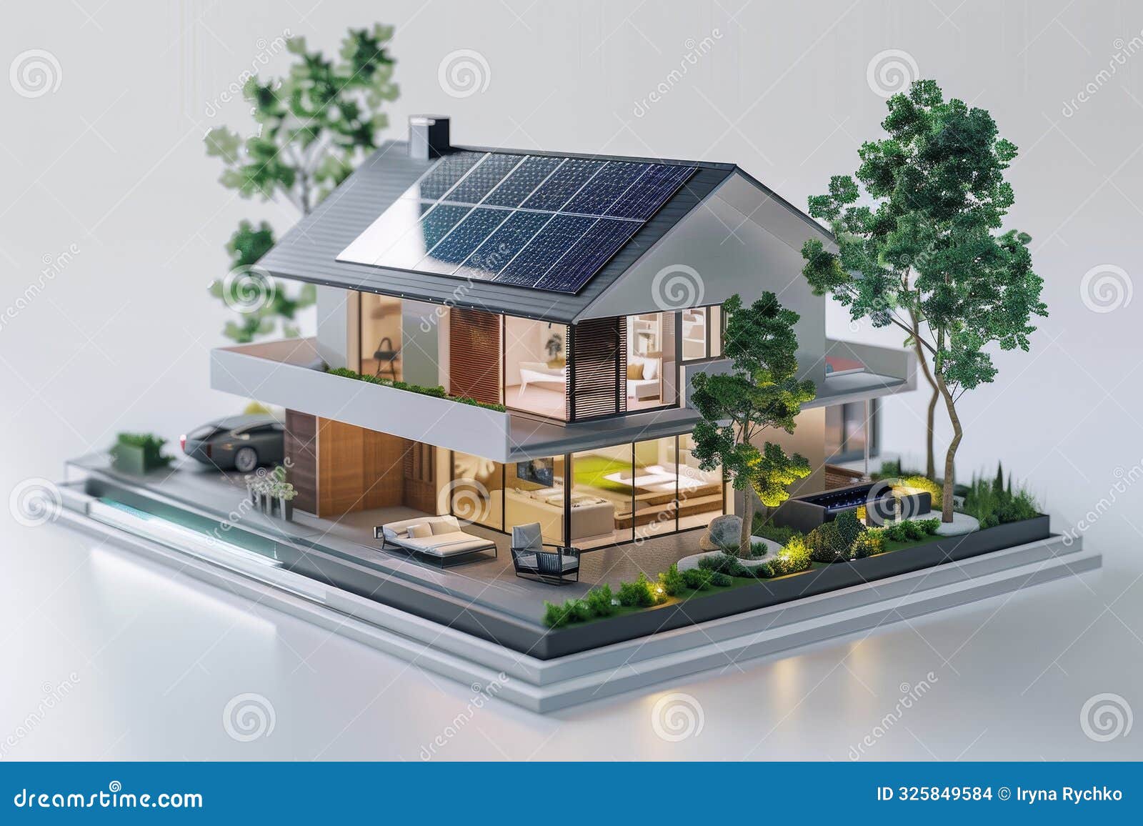Smart Home with Solar Panels Rooftop System for Renewable Energy Stock ...
