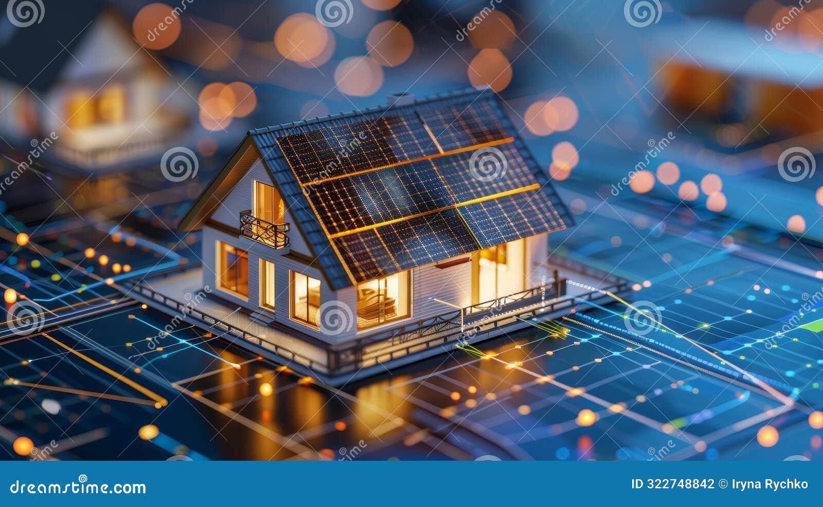 Smart Home with Solar Panels Rooftop System for Renewable Energy Stock ...