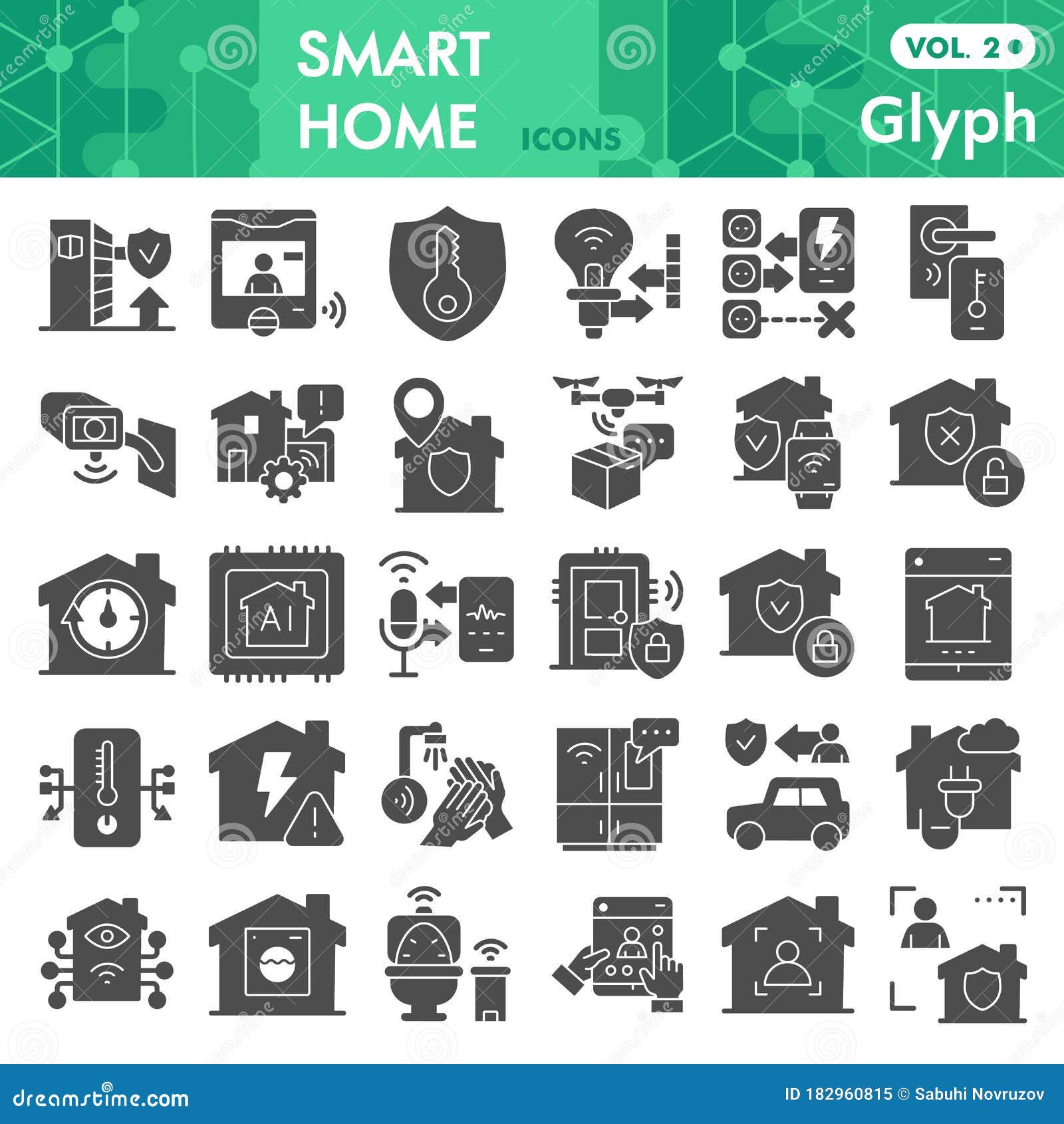 Smart Home Solid Icon Set, Smart House Symbols Set Collection or Vector ...